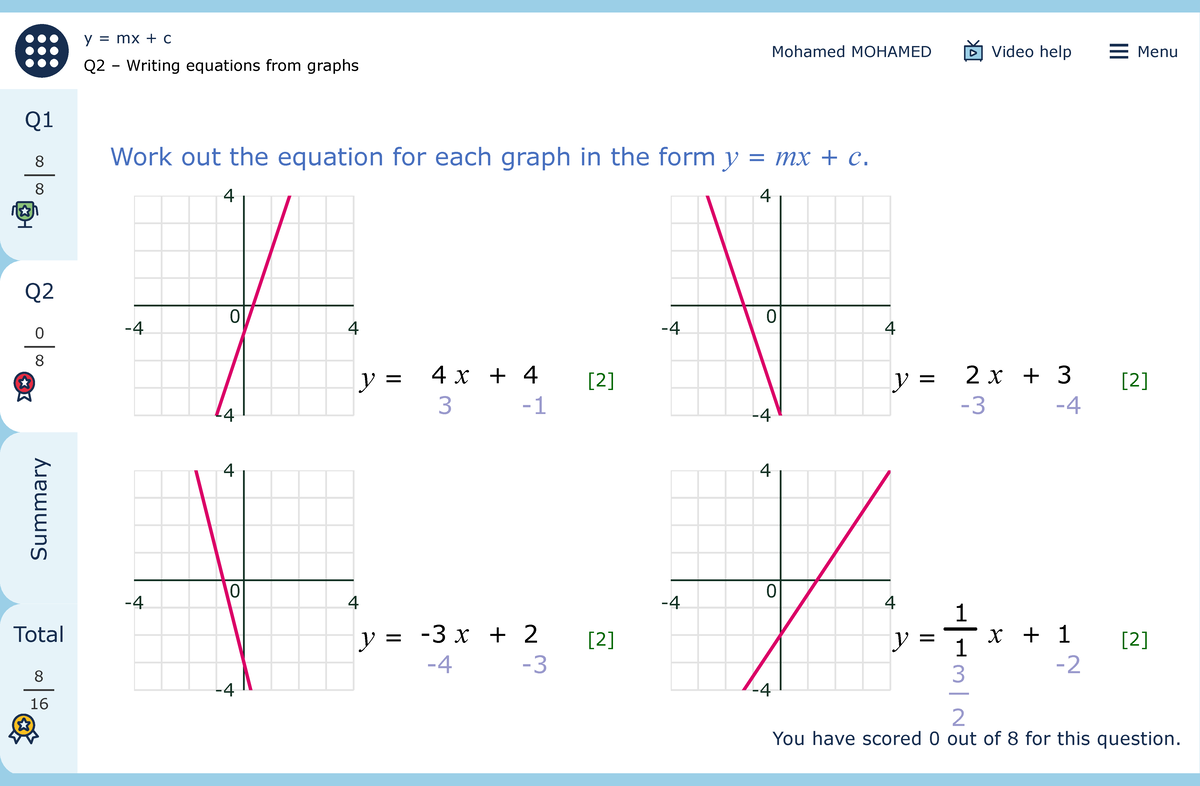 My Maths Homework - Y mx c 5 - ; 3 2 Work out the equation for each ...