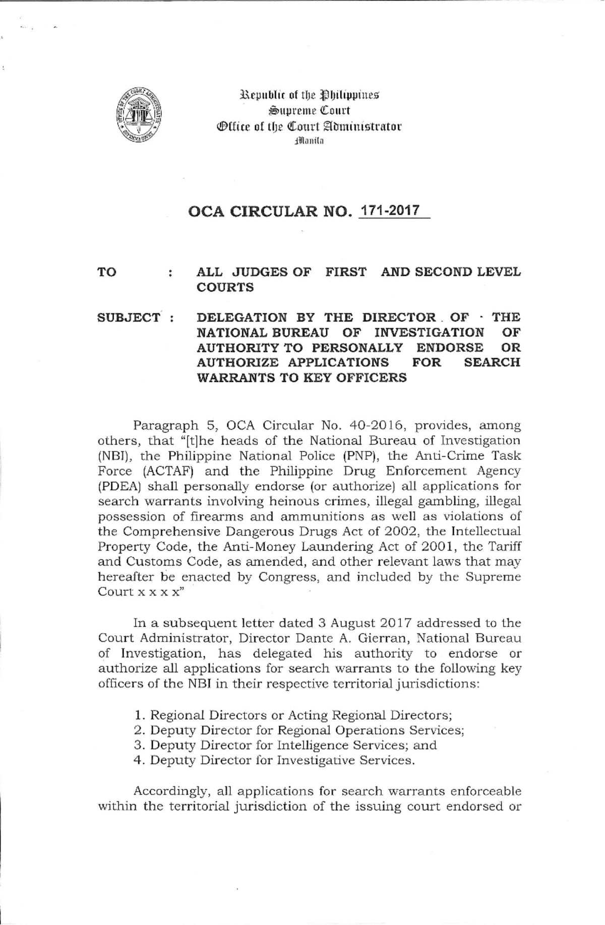 OCA-Circular-No - case digests and notes - Social Science - Studocu
