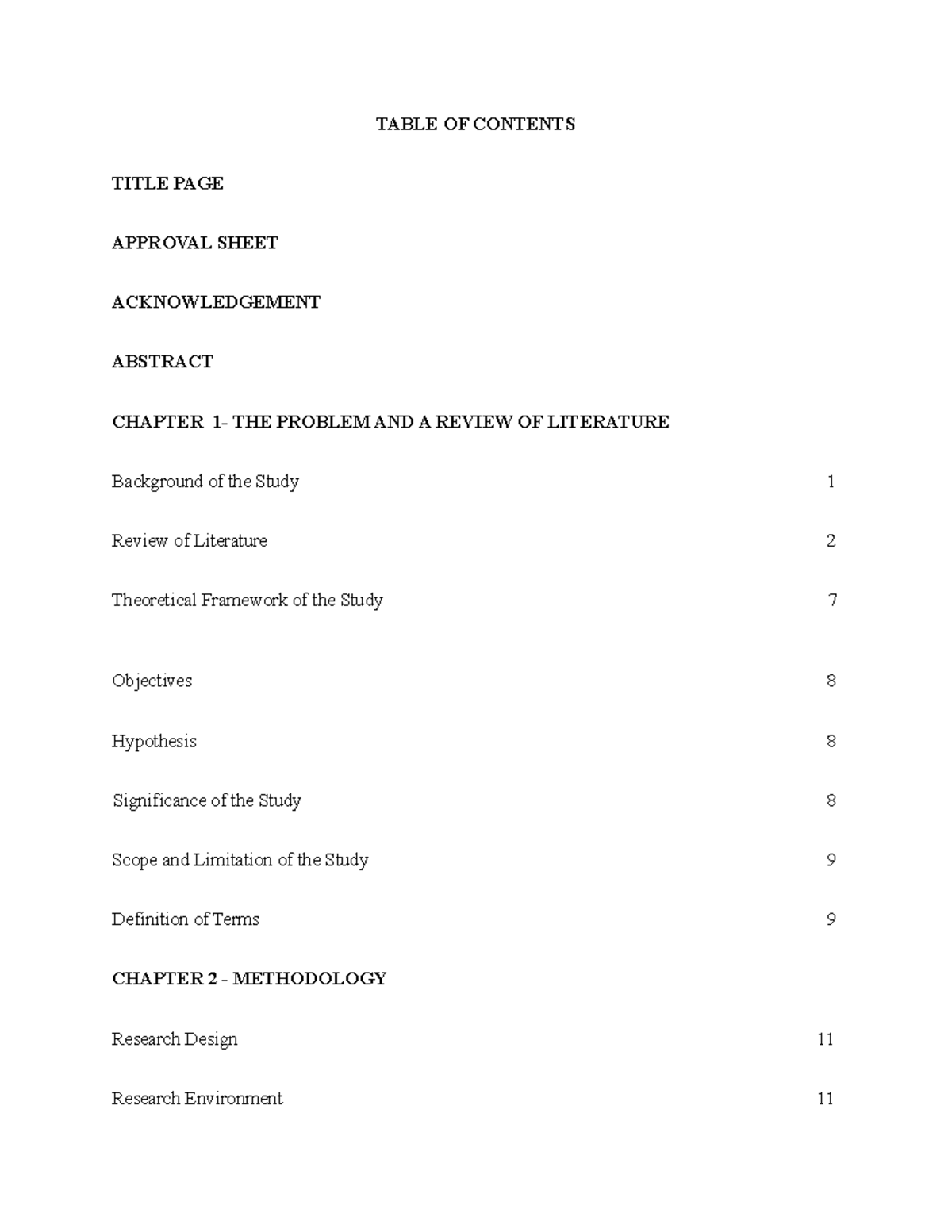Table OF Contents - Assignment - TABLE OF CONTENTS TITLE PAGE APPROVAL SHEET ACKNOWLEDGEMENT ...