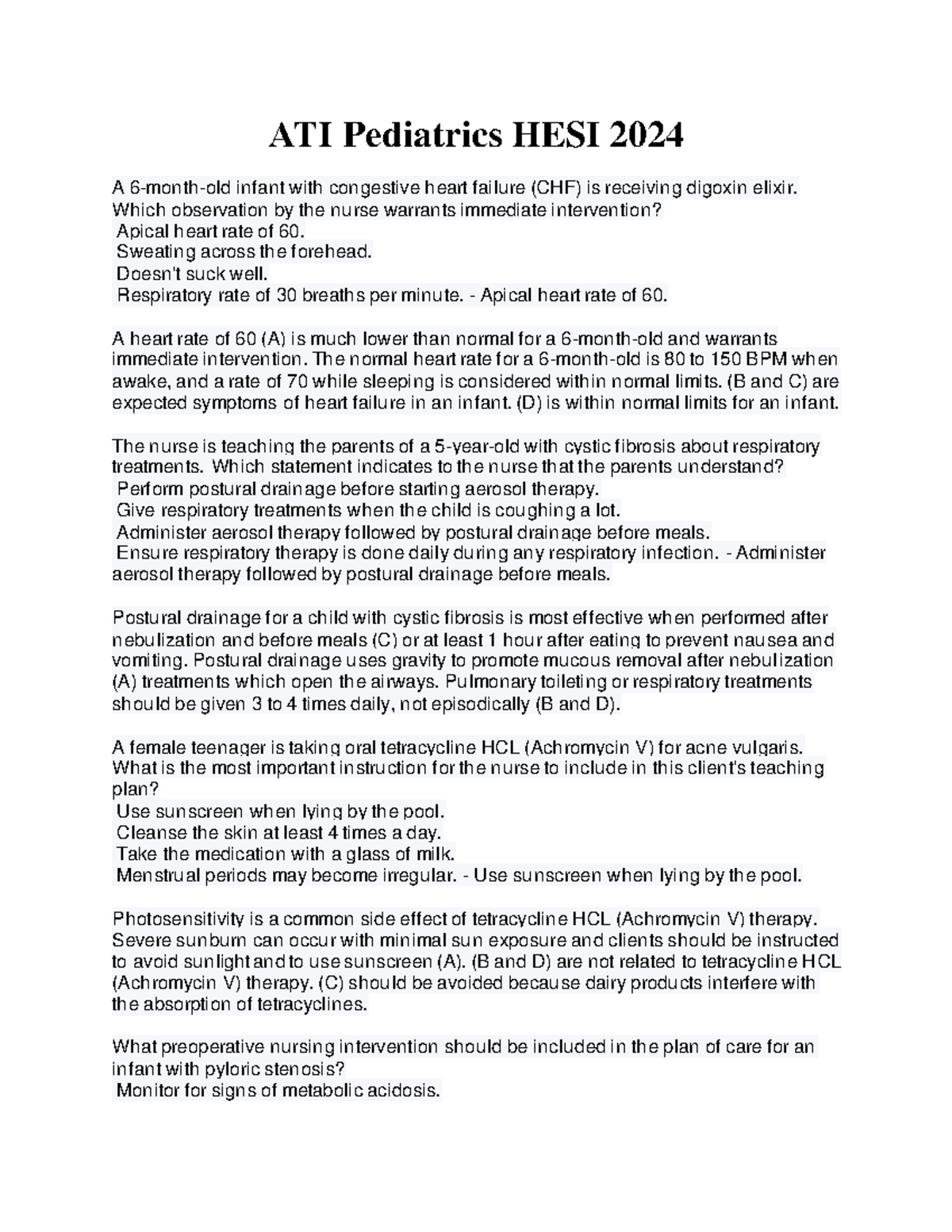 ATI Pediatrics HESI 2024 - ATI Pediatrics HESI 202 4 A 6-month-old ...