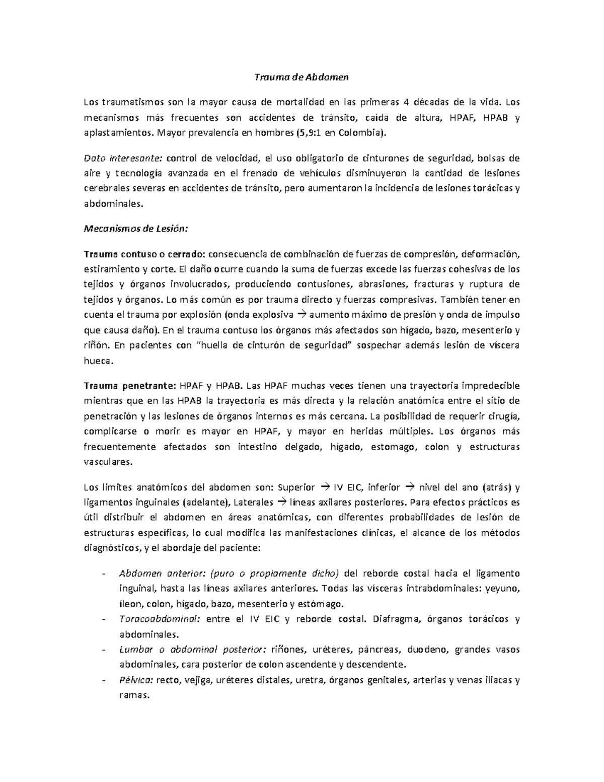 Trauma de Abdomen resumen - Warning: TT: undefined function: 32 Warning: TT: undefined function ...