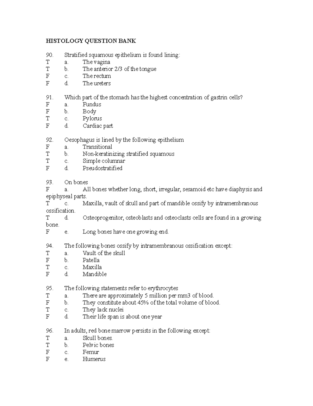Histology Question BANK - HISTOLOGY QUESTION BANK Stratified squamous ...