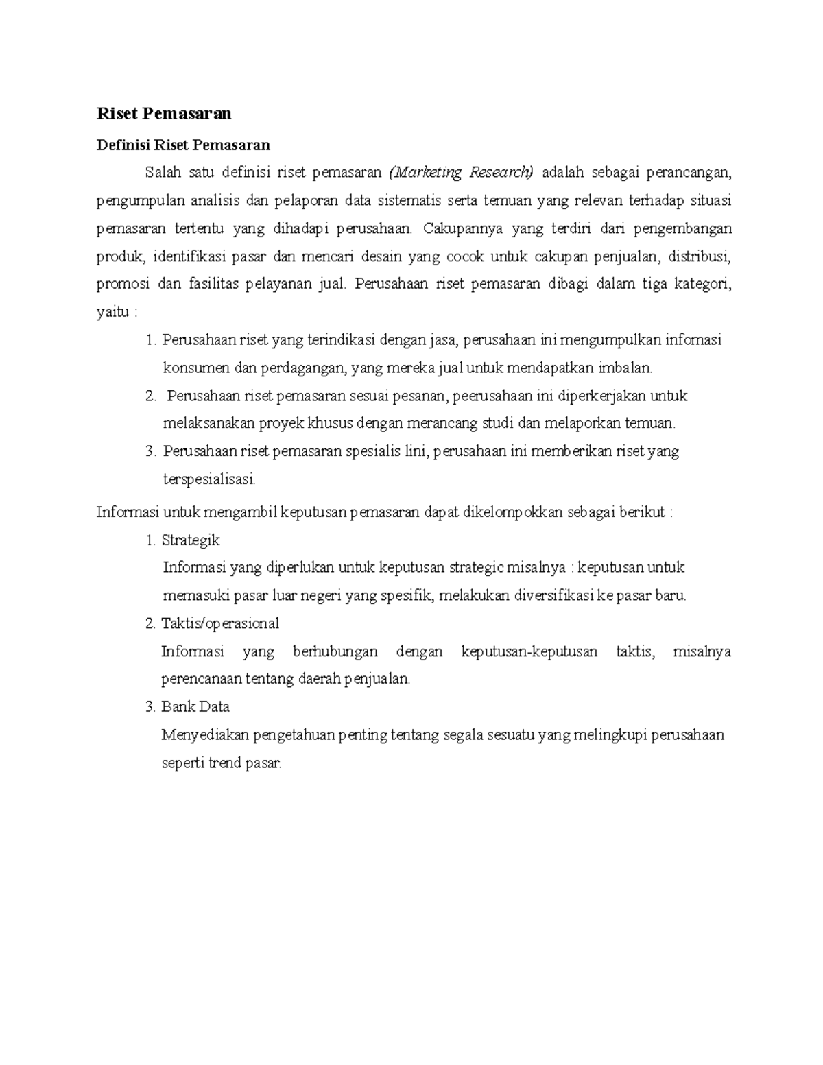 Riset Pemasaran - Riset Pemasaran Definisi Riset Pemasaran Salah satu definisi riset pemasaran ...