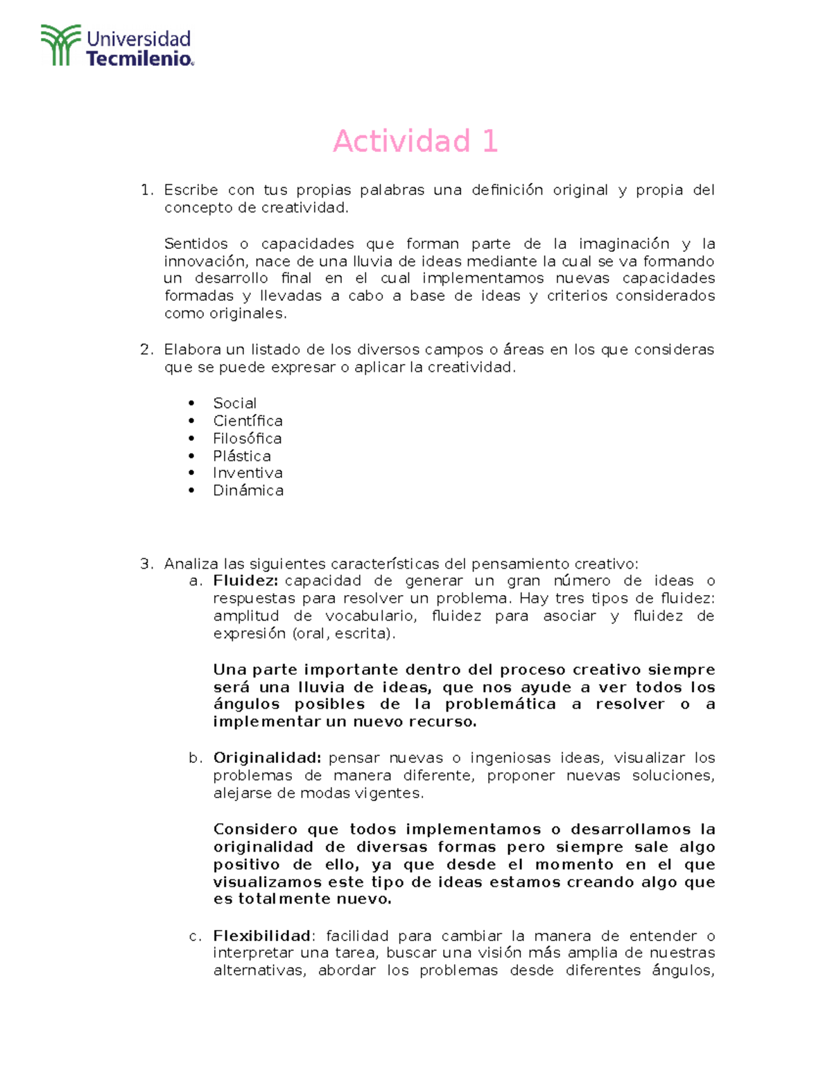 Actividad 1 - Actividad 1 Escribe con tus propias palabras una ...