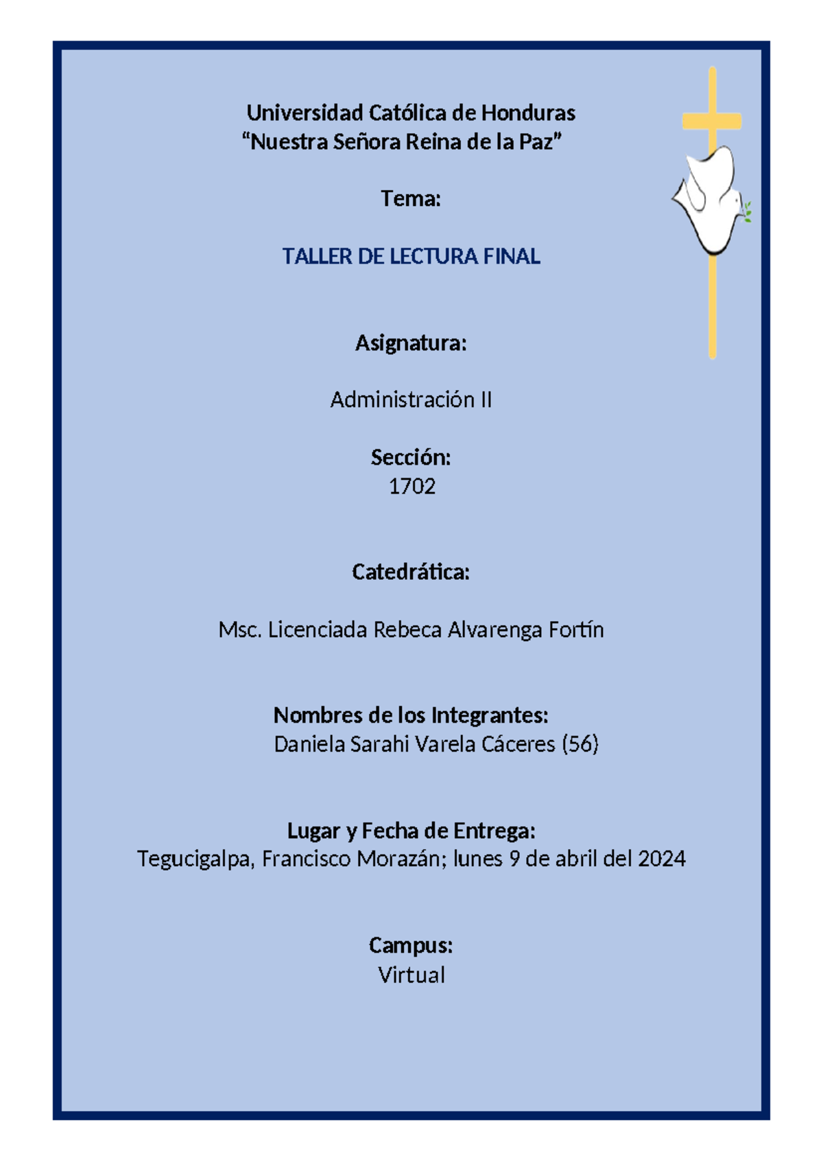 Portada para trabajos Individuales UNICAH - Universidad Católica de ...