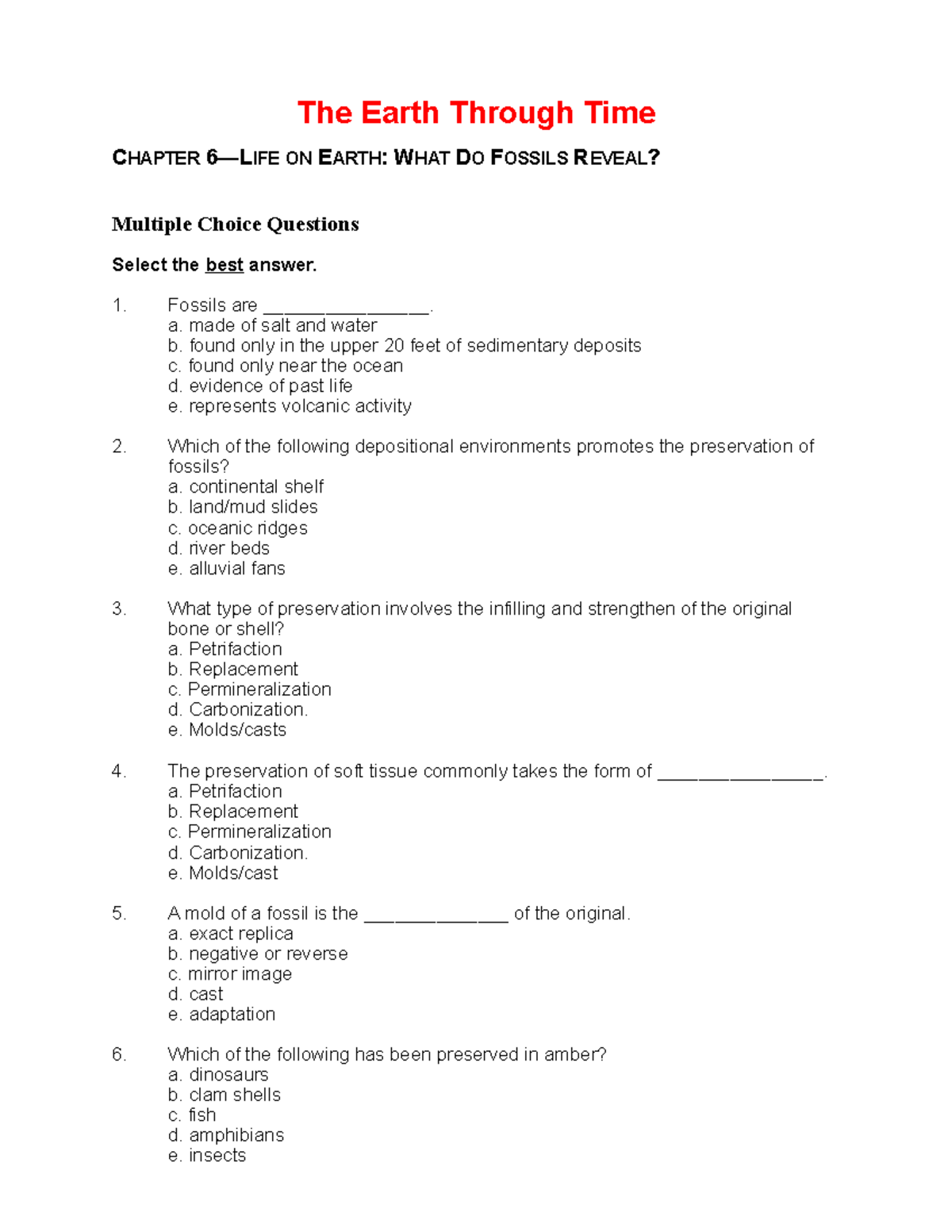 Ch06 Life on Earth What do fossils reveal Test - The Earth Through Time ...
