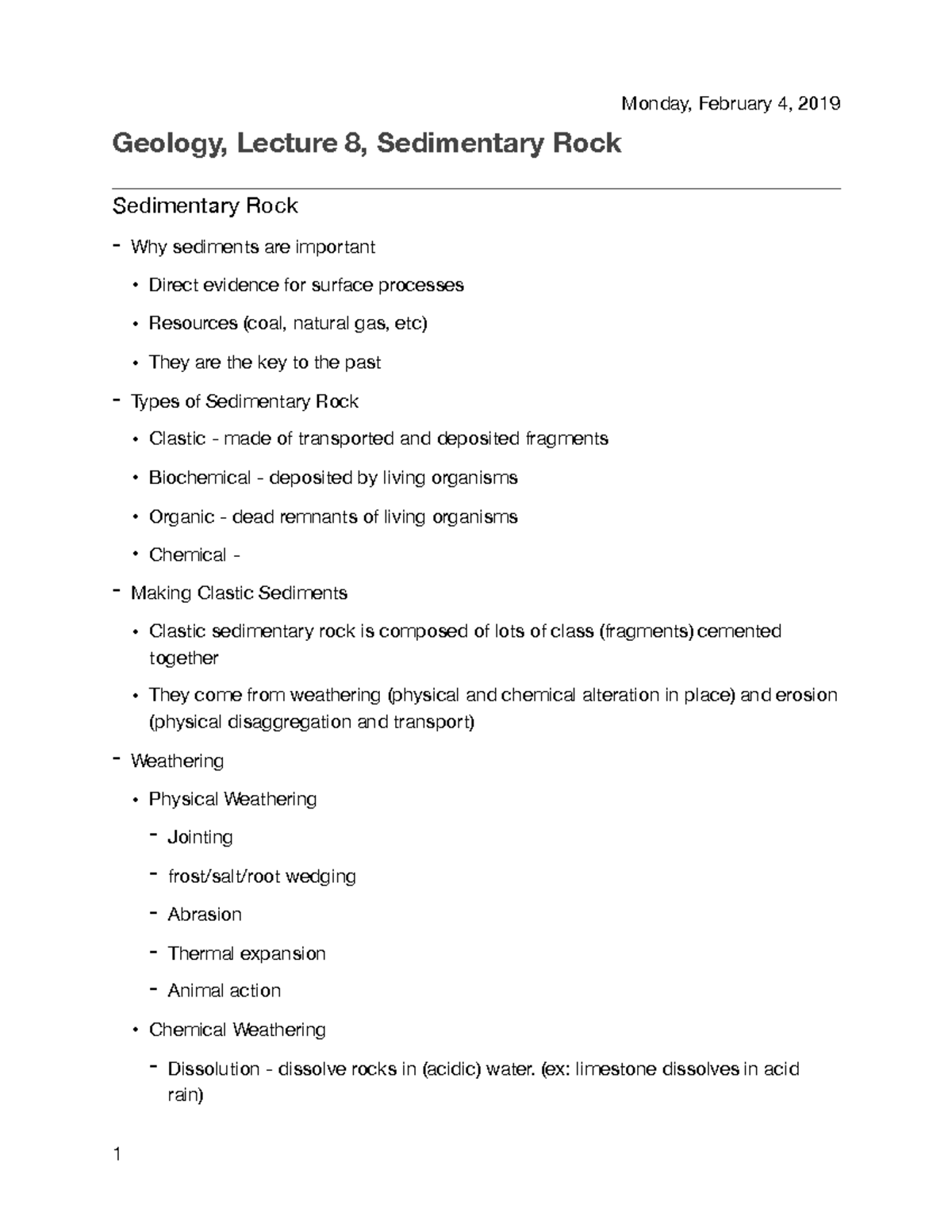 Earth 2, Lecture 8, Sedimentary Rocks - Geology, Lecture 8, Sedimentary ...