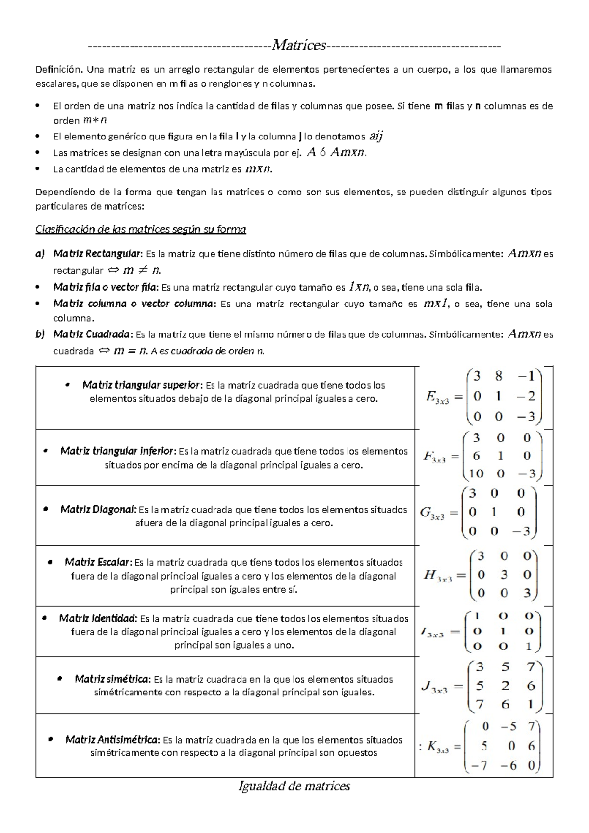 Resumen Mate 2 p1 -Matrices- Definición. Una matriz es un arreglo ...