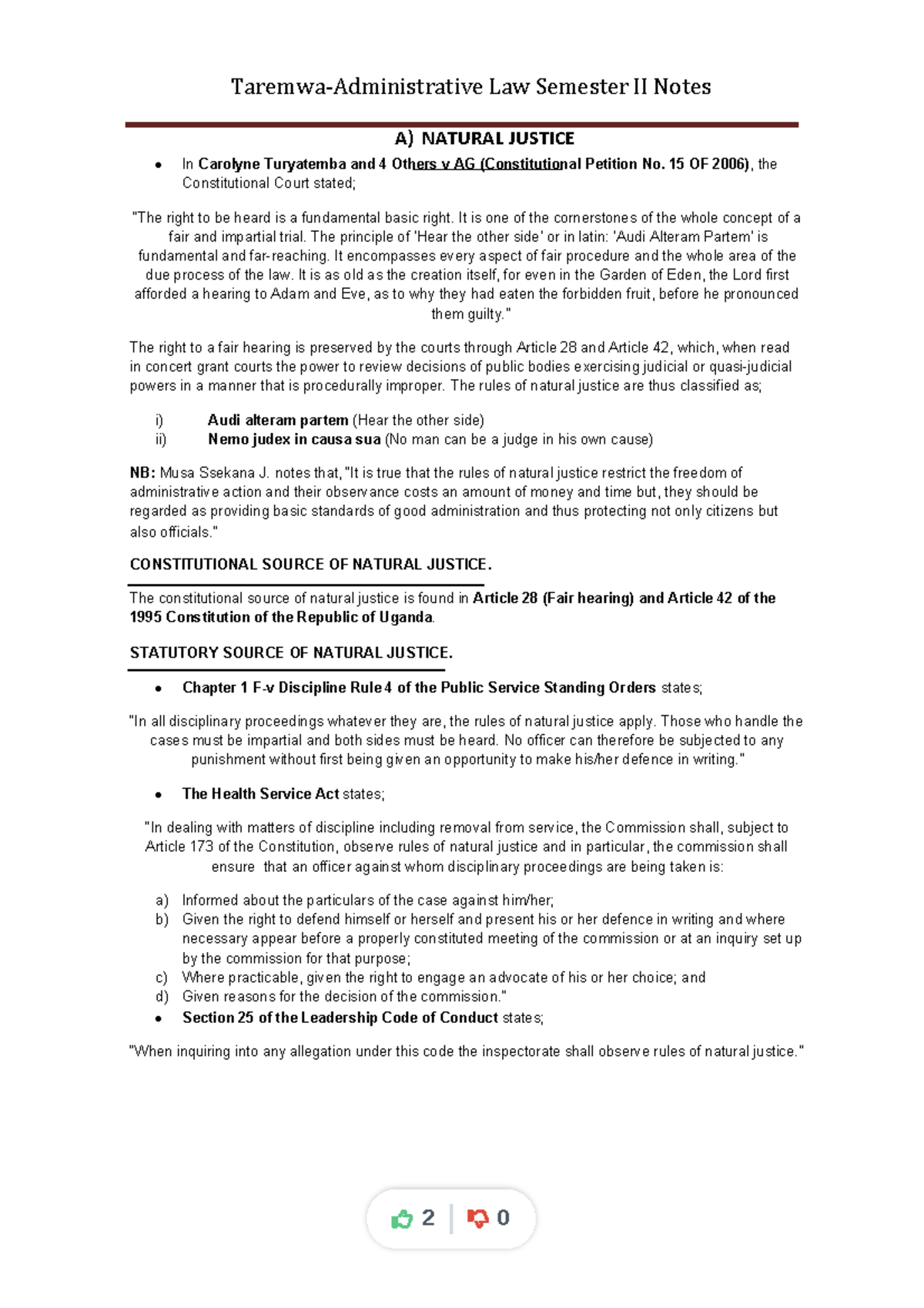 Natural-justice-taremwa-notes compress - A) NATURAL JUSTICE In Carolyne ...