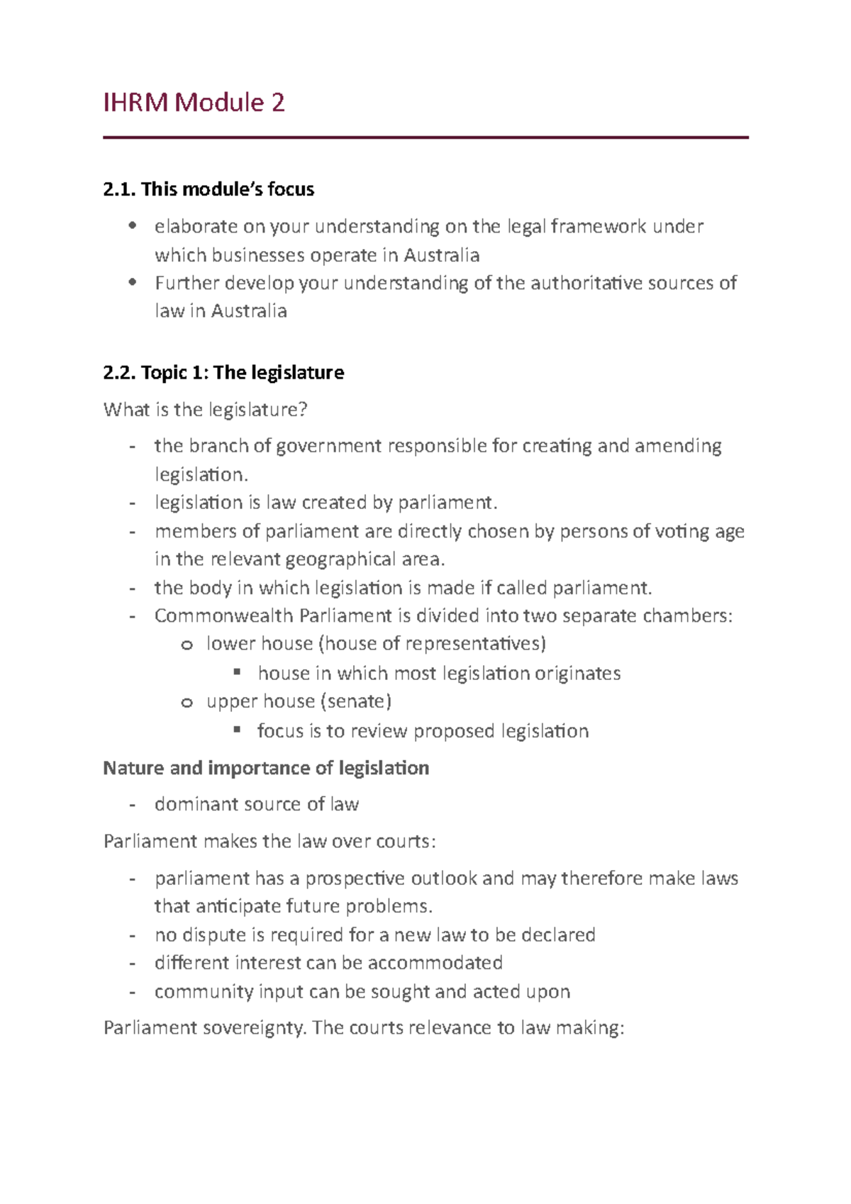 IHRM Module 2 notes - IHRM Module 2 This module’s focus elaborate on ...