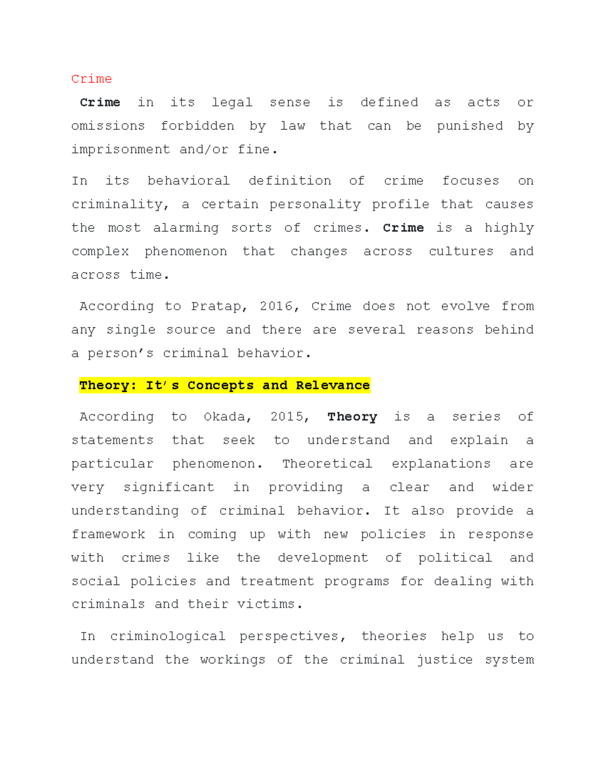 Week-1-Crime - Week-1-Crime - Crime Crime in its legal sense is defined ...