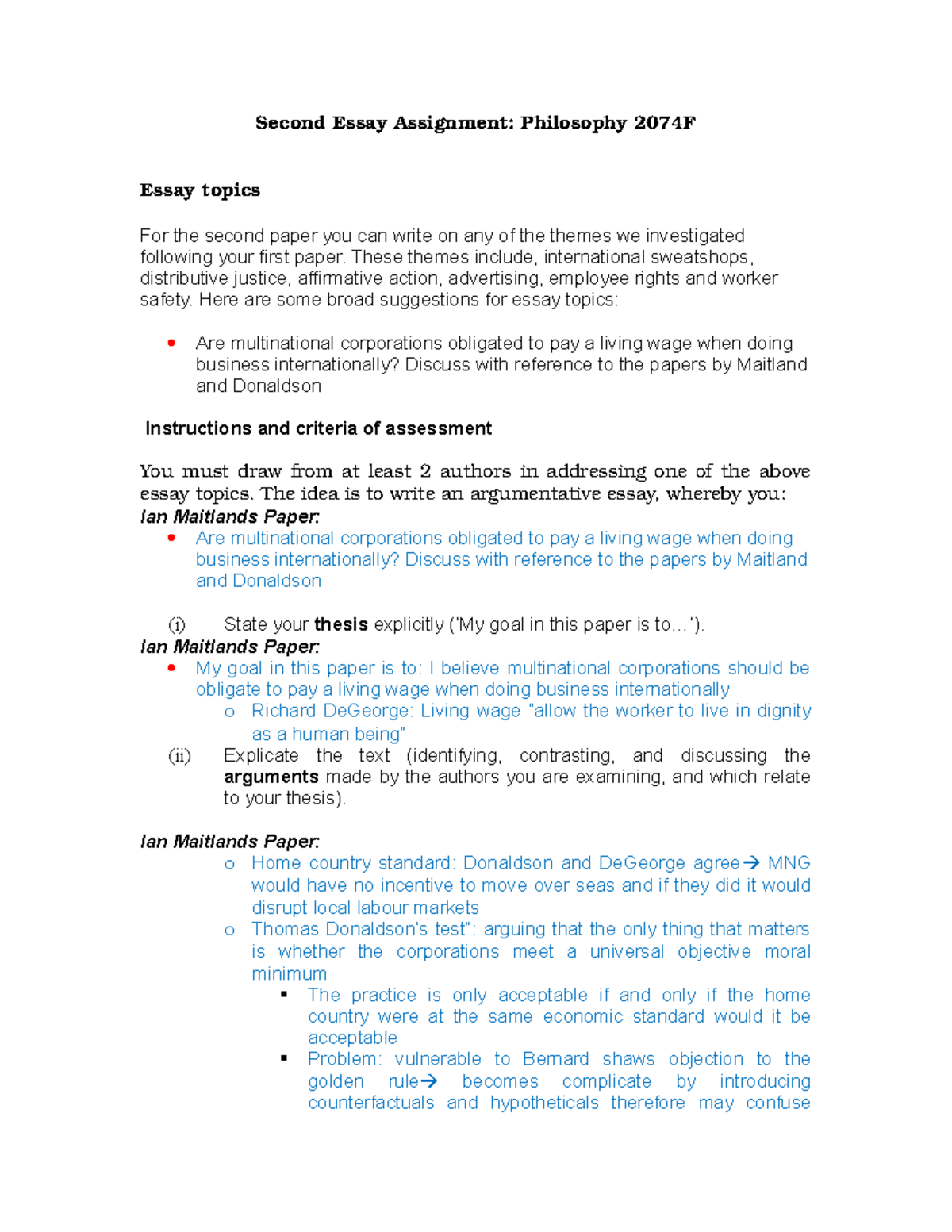 Second essay assignment living wage - Second Essay Assignment ...