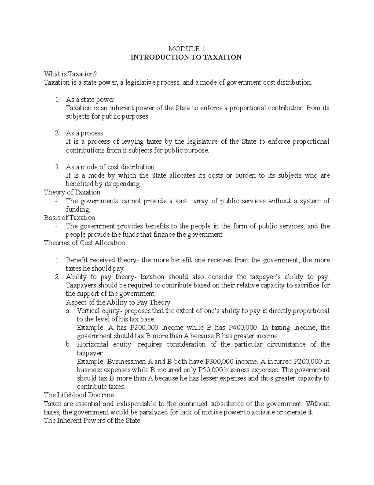 511947725 Introduction to Taxation - MODULE 1 INTRODUCTION TO TAXATION ...