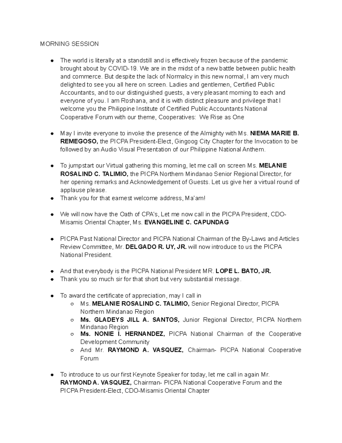 Hosting Script for Hybrid Event - MORNING SESSION The world is ...