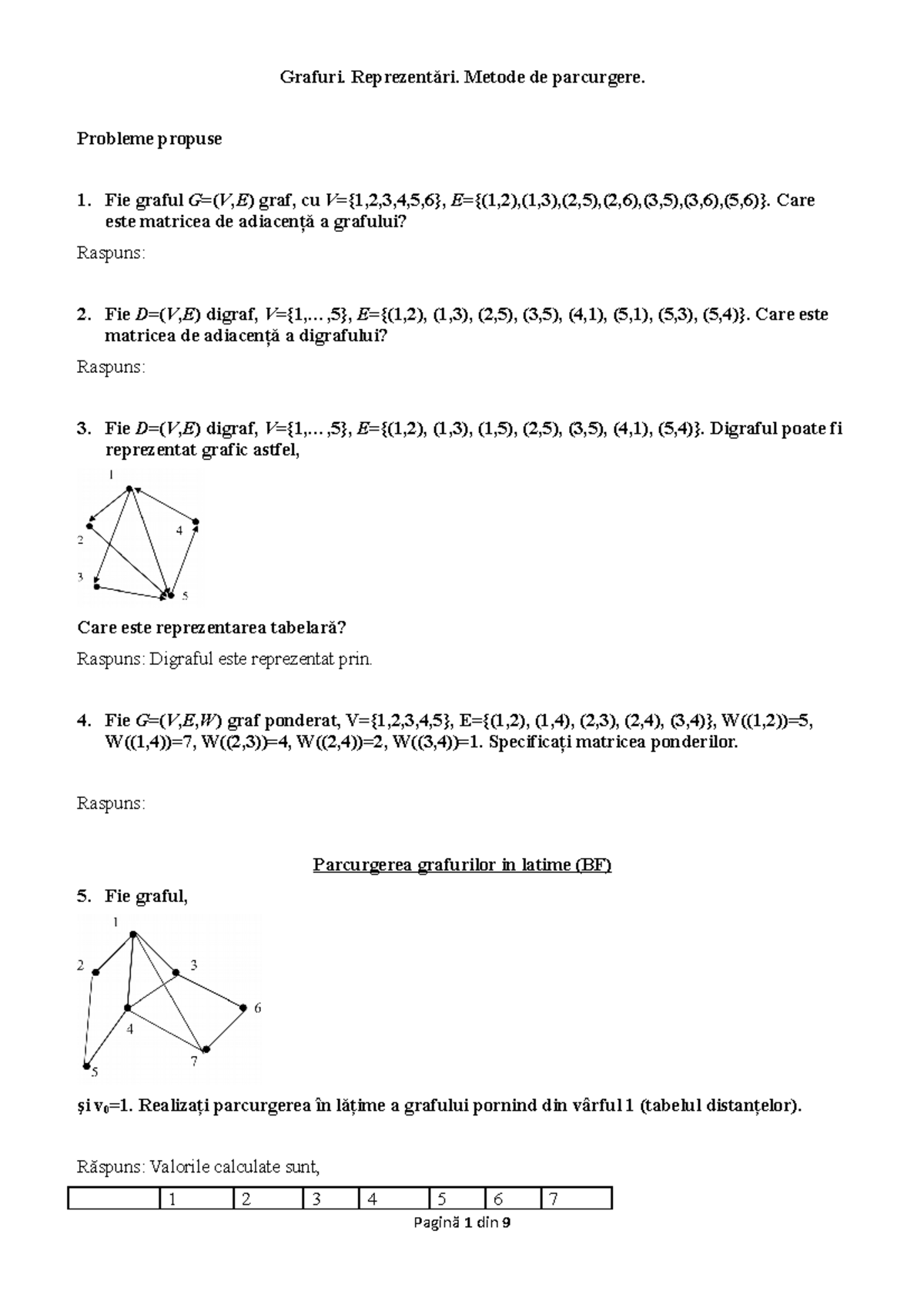 S11. Grafuri. Parcurgeri - enunturi - Grafuri. Reprezentări. Metode de ...