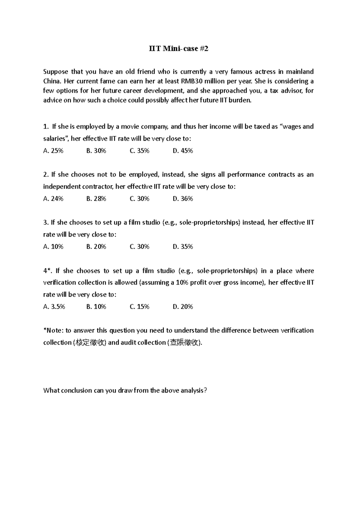 IIT Mini case #2 - IIT Mini Practice question - IIT Mini-case Suppose ...