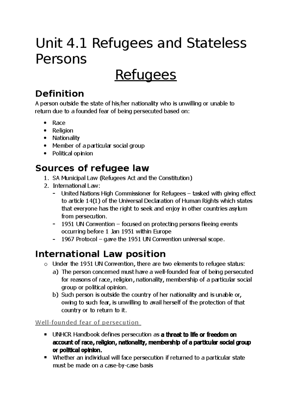 Unit 4.1 Part 3 (Refugee law) - Unit 4 Refugees and Stateless Persons ...