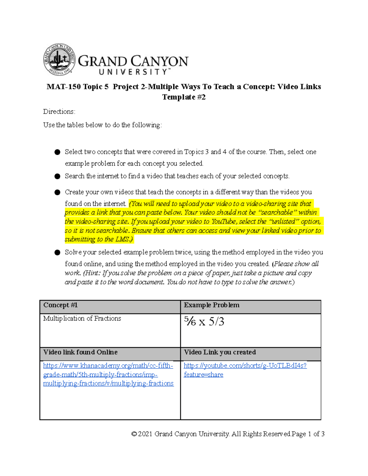 MAT-150-T5-Project 2-Multiple Ways To Teach a Concept Video Links ...