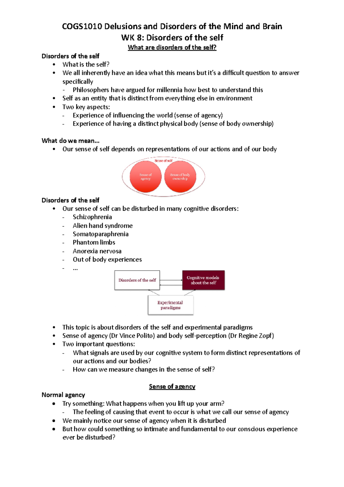 COGS101 WK8 Disorders of the self - WK 8: Disorders of the self What are disorders of the self ...