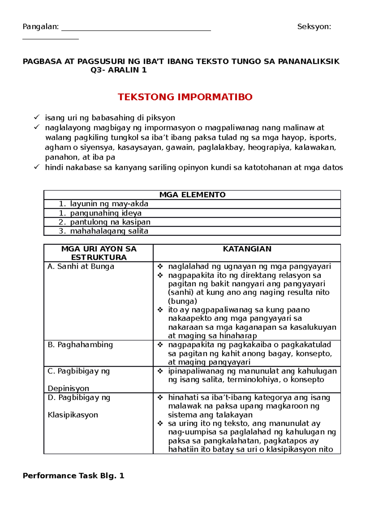 Pagbasa- Q3 Aralin 1 - N/A - Pangalan ...