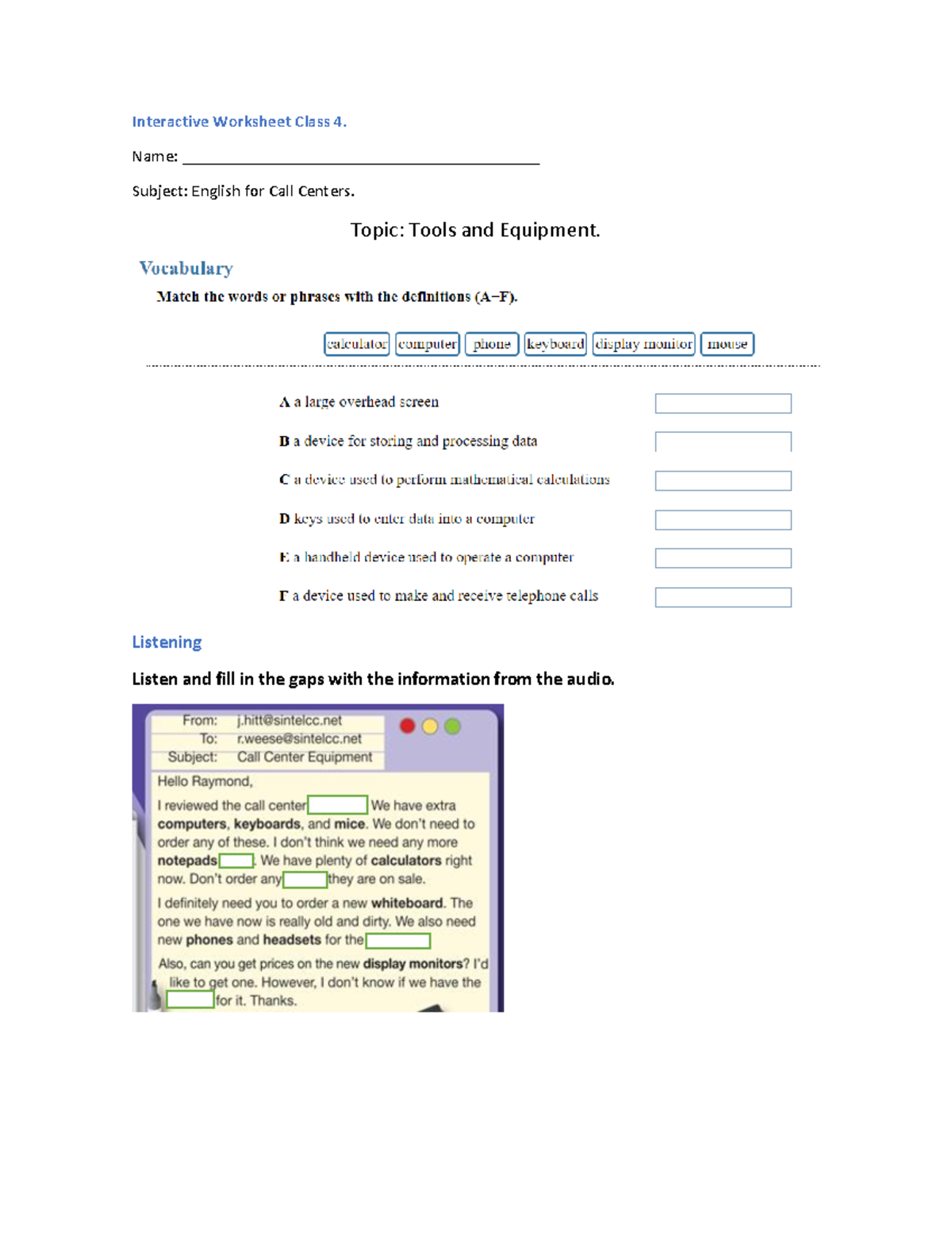 Interactive Worksheet Class 4 - Name ...