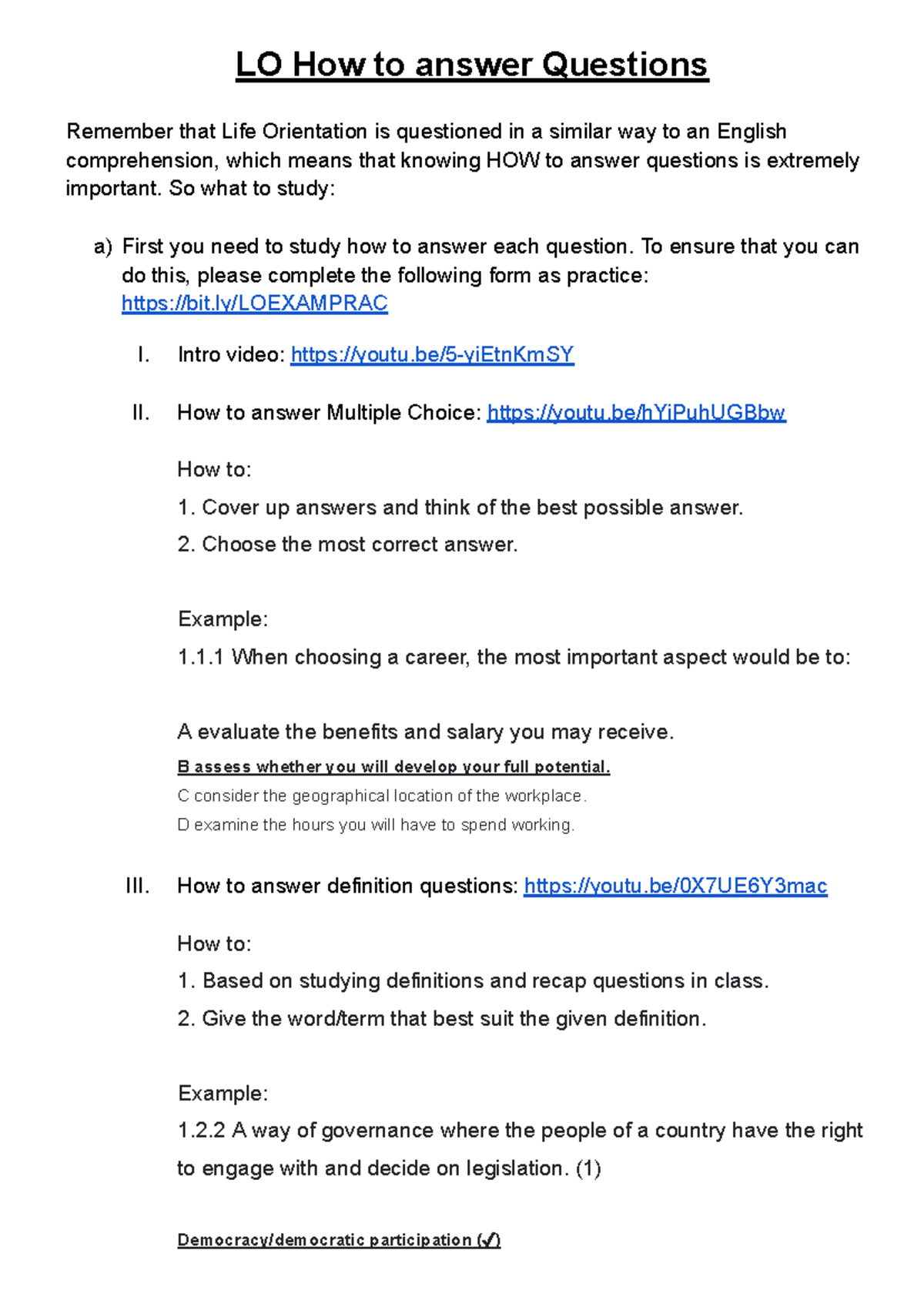How to Answer LO questions 2024 - Google Docs - LO How to answer ...
