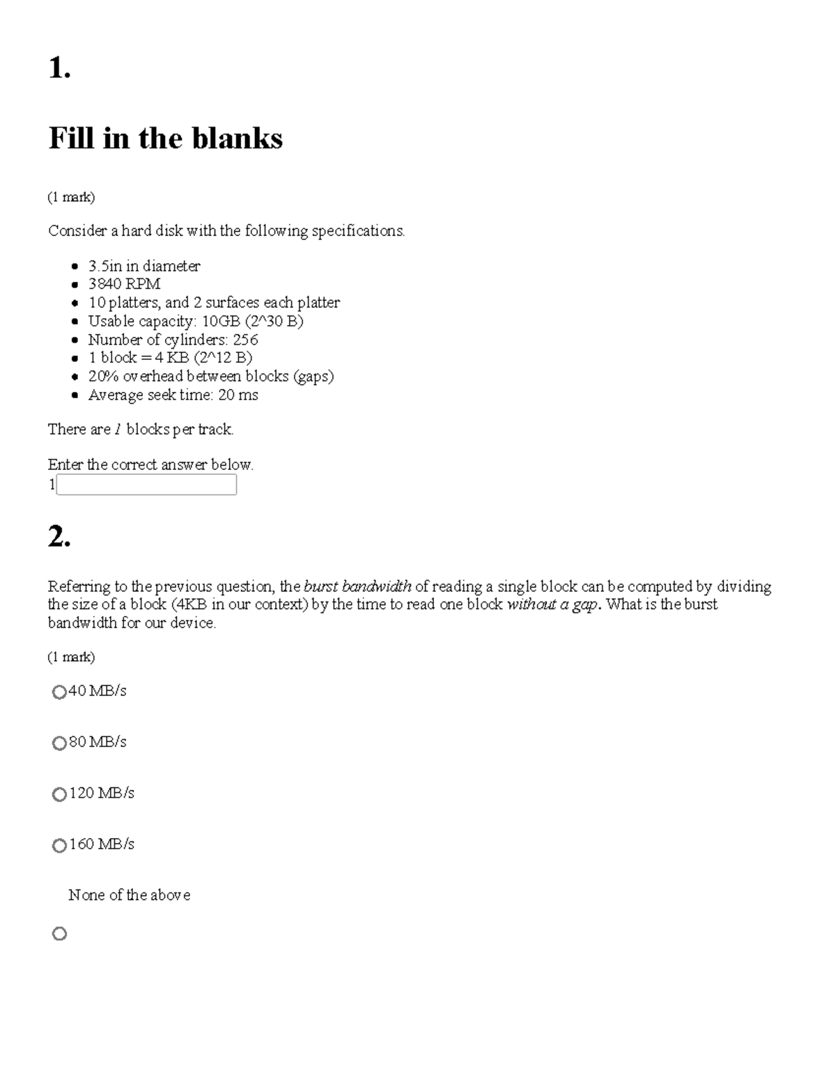 CS3223 AY20/21 Mock Quiz - Fill in the blanks (1 mark) Consider a hard ...