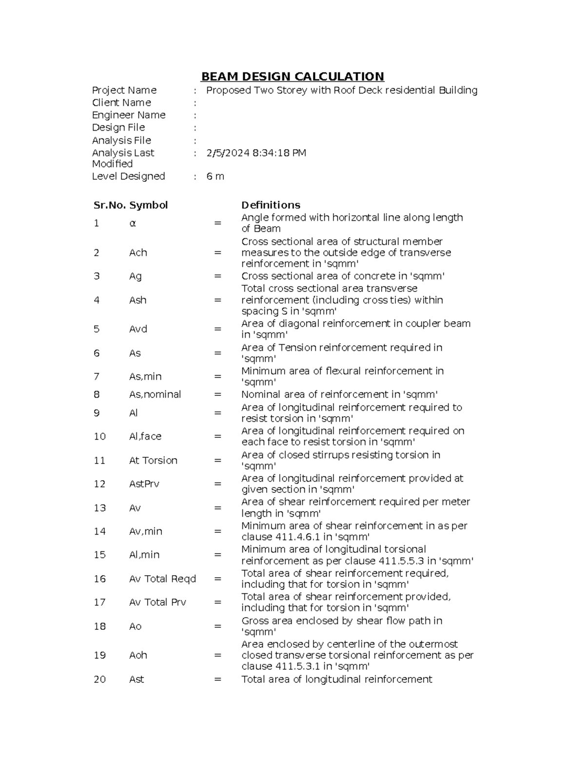 BEAM 6 - Beam Analysis - BEAM DESIGN CALCULATION Project Name ...