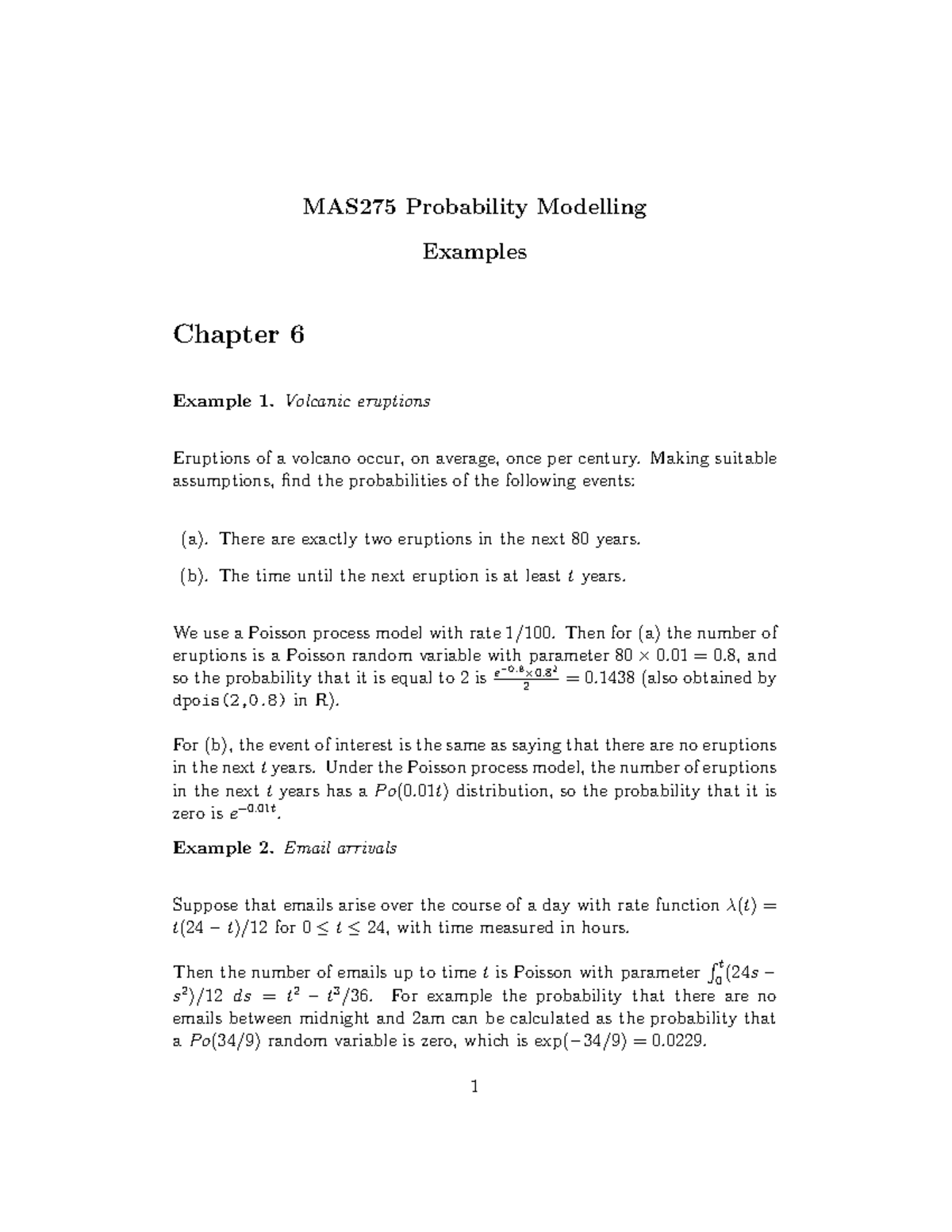 Chapter 6 Examples - MAS275 Probability Modelling Examples Chapter 6 ...