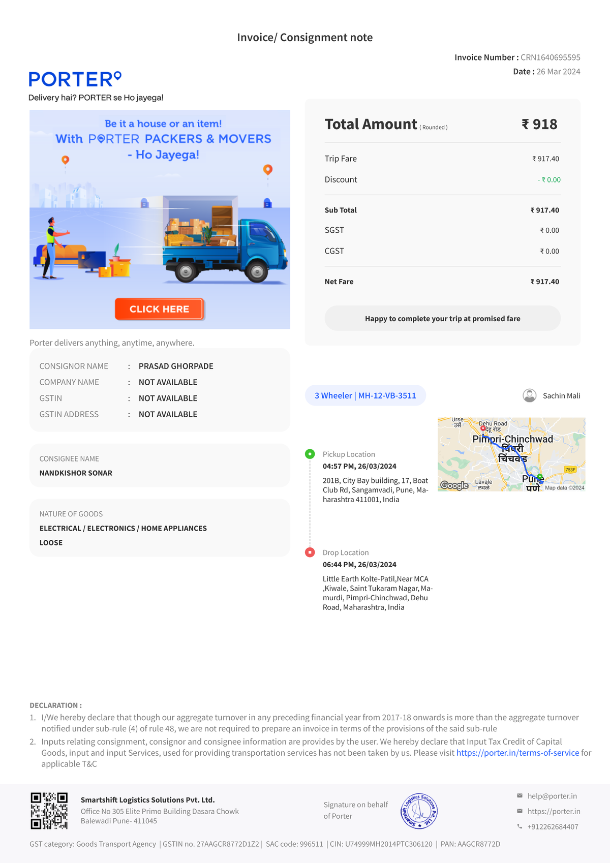 Invoice CRN1640695595 - Invoice/ onCisngenm nome Porter edlierv ...