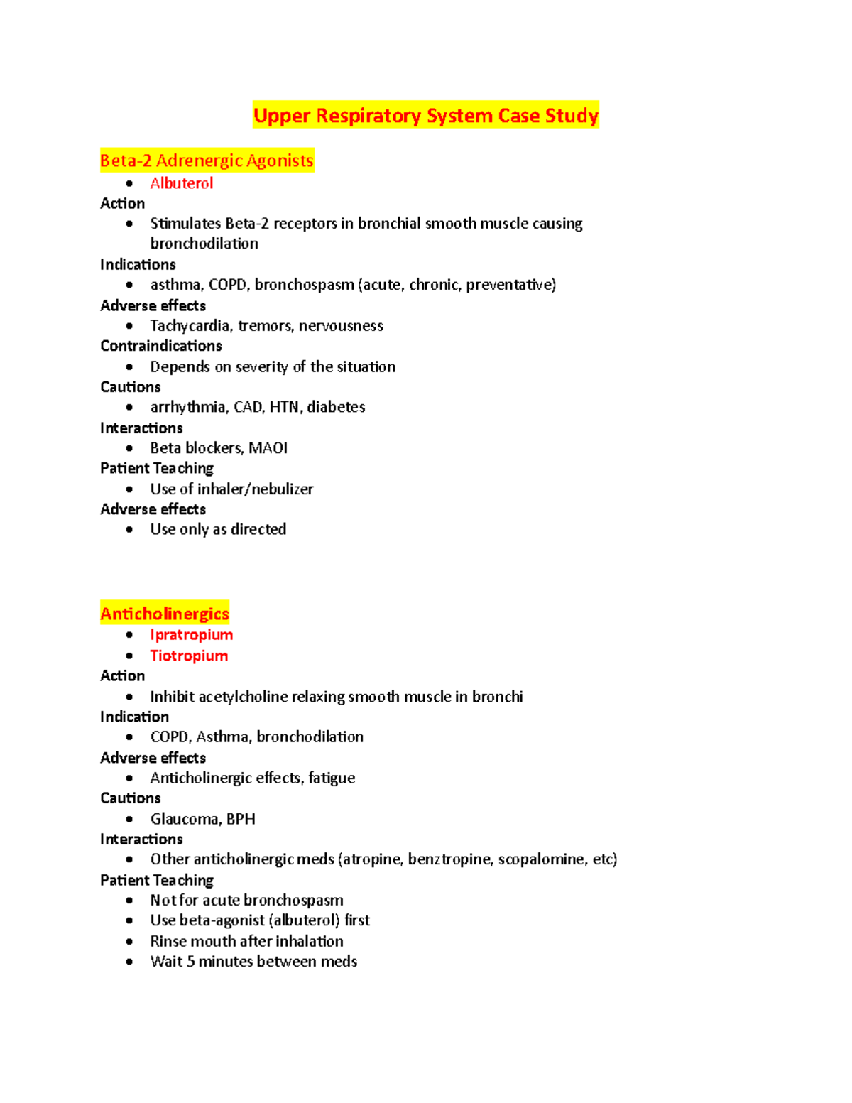 Respiratory Pharm Doc - Upper Respiratory System Case Study Beta-2 ...