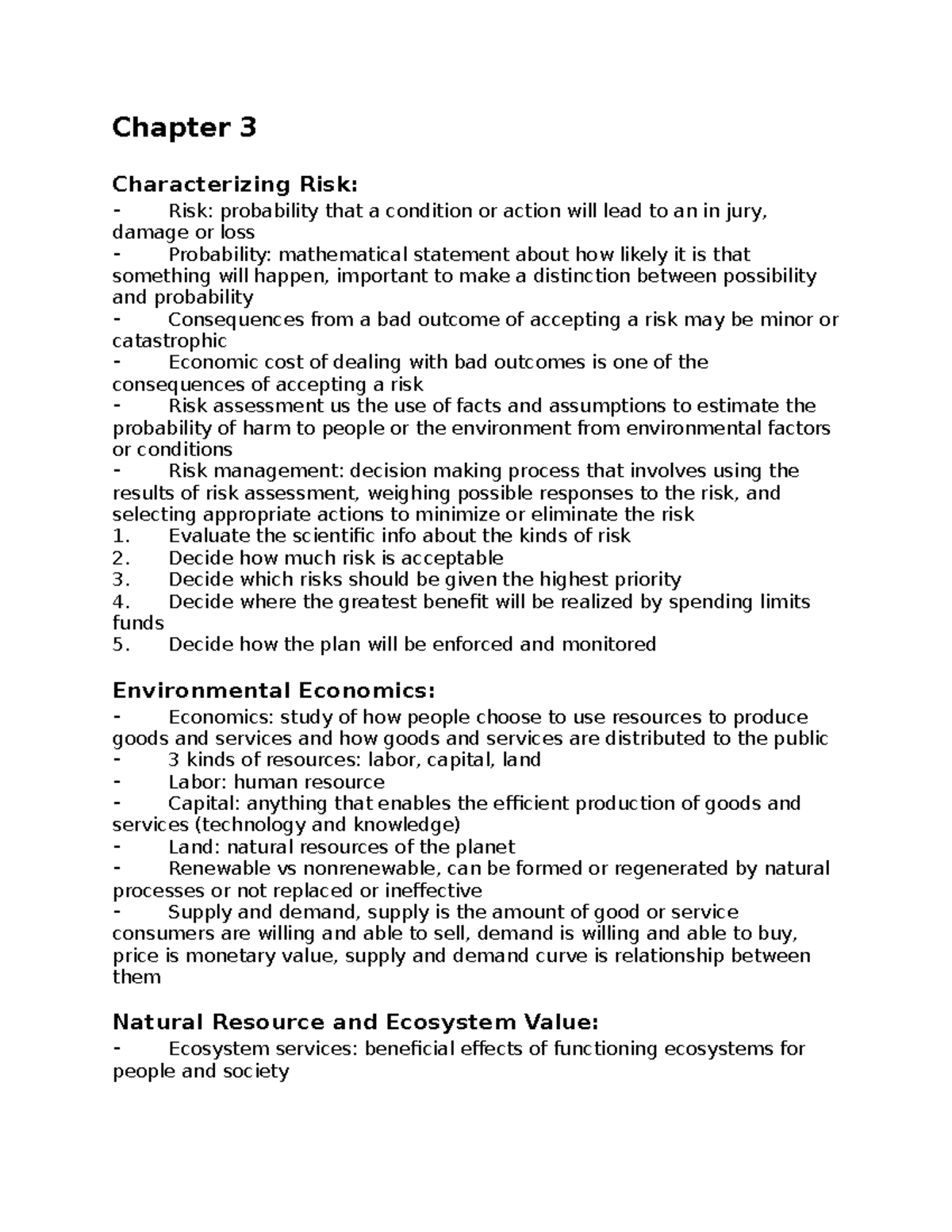 Chapter 3- Risk and Pollution - Chapter 3 Characterizing Risk: ⁃ Risk ...