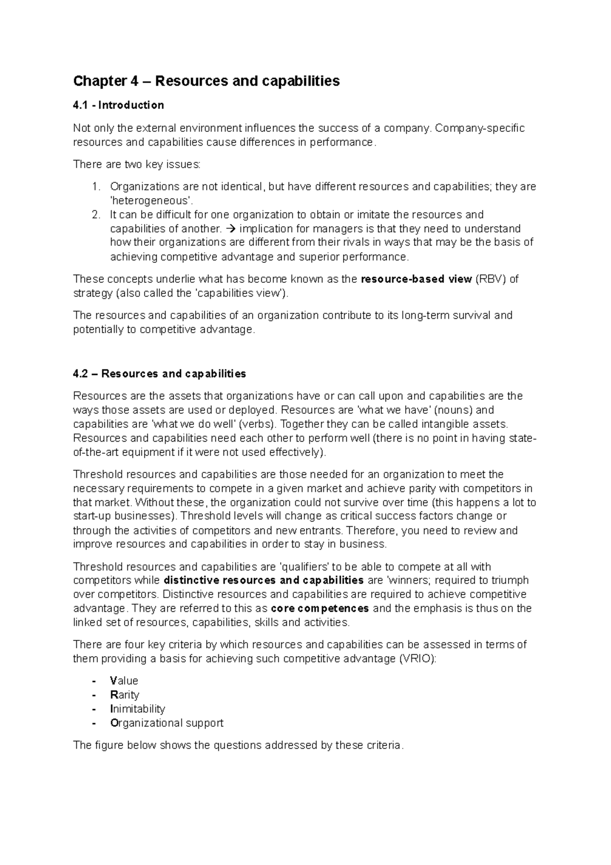 Chapter 4 - Samenvatting Exploring Strategy - Chapter 4 – Resources and ...