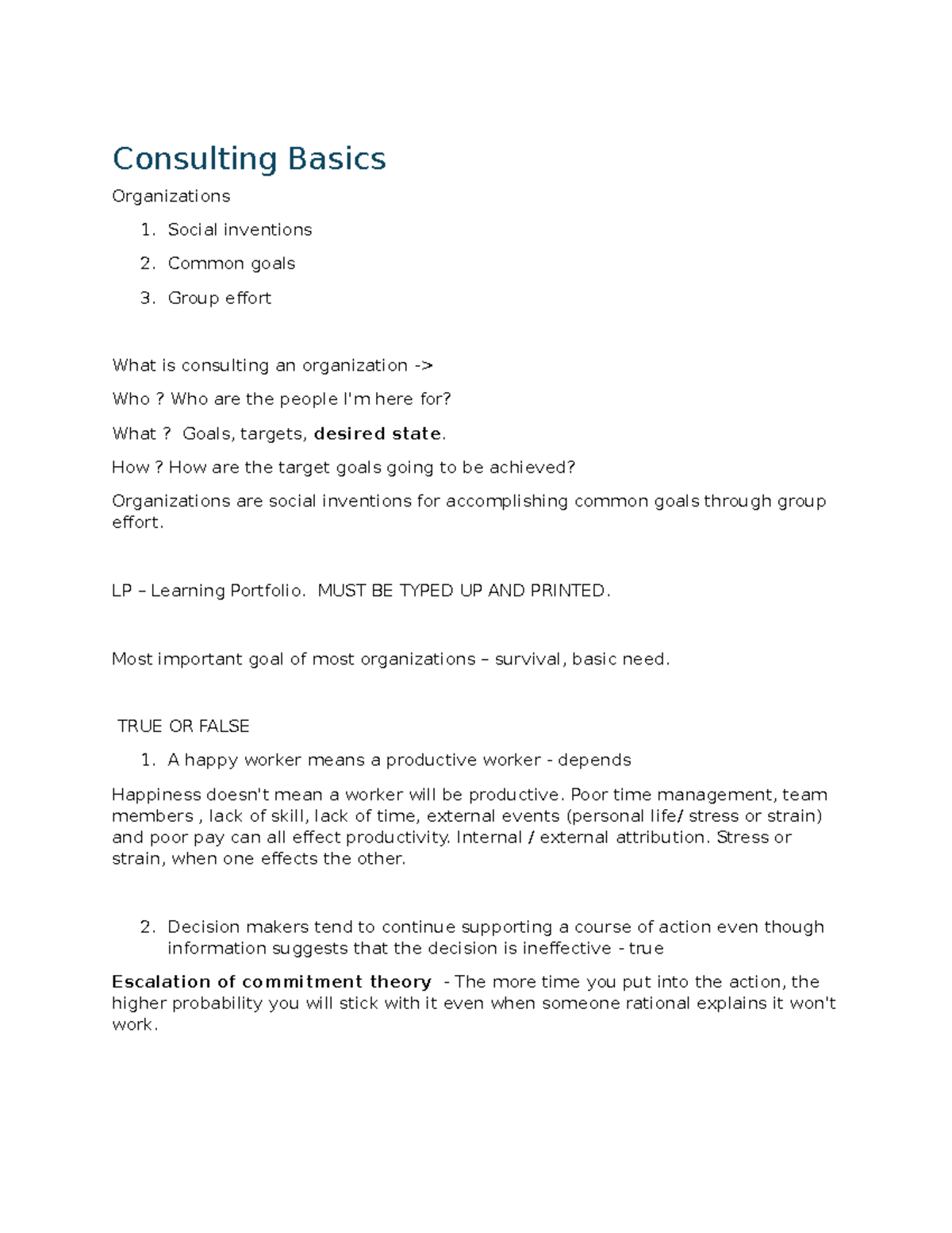OB - Consulting Basics - Consulting Basics Organizations 1. Social ...
