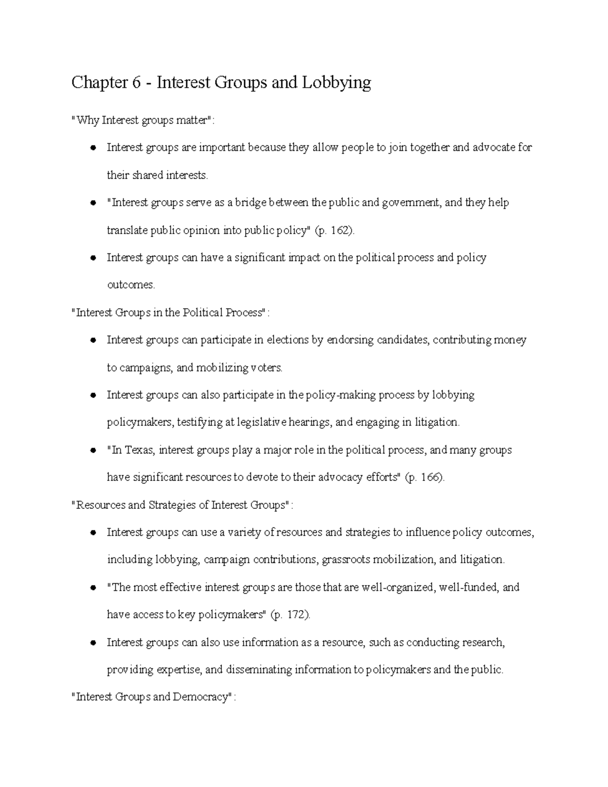 Chapter 6 - Interest Groups and Lobbying - Chapter 6 - Interest Groups ...