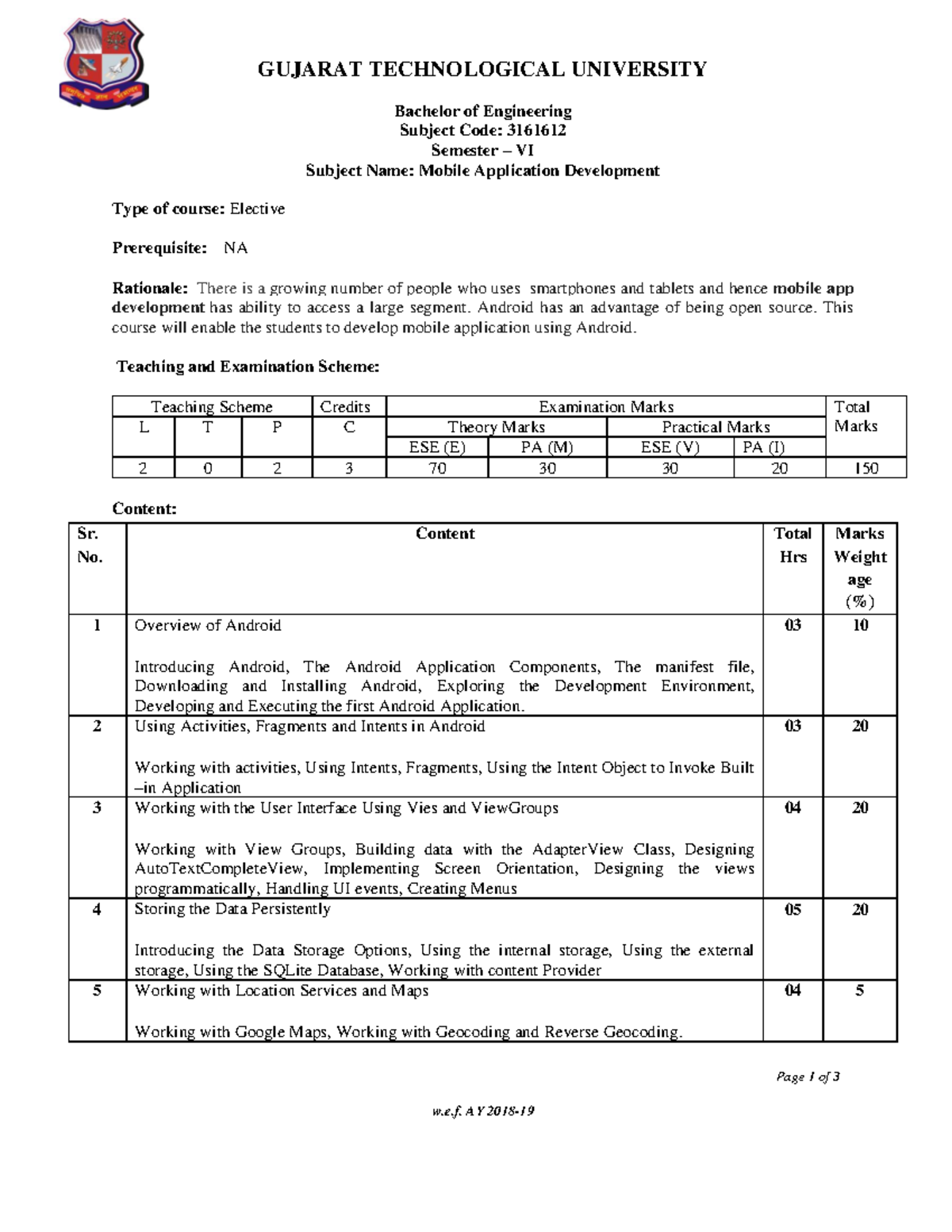 3161612 - GUJARAT TECHNOLOGICAL UNIVERSITY Bachelor of Engineering ...