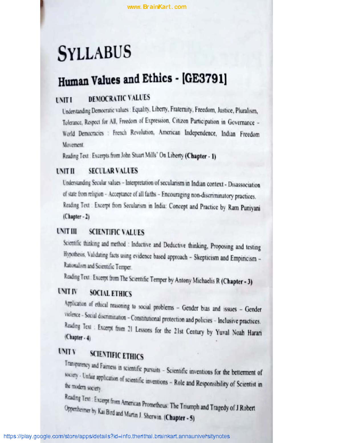Human Values and Ethics - GE3791 - Notes Book - Unit 2 - Secular Values ...