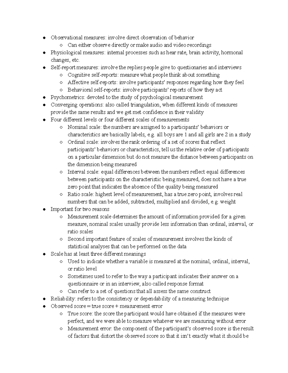 Leary chapter 3 - Textbook notes - Observational measures: involve ...