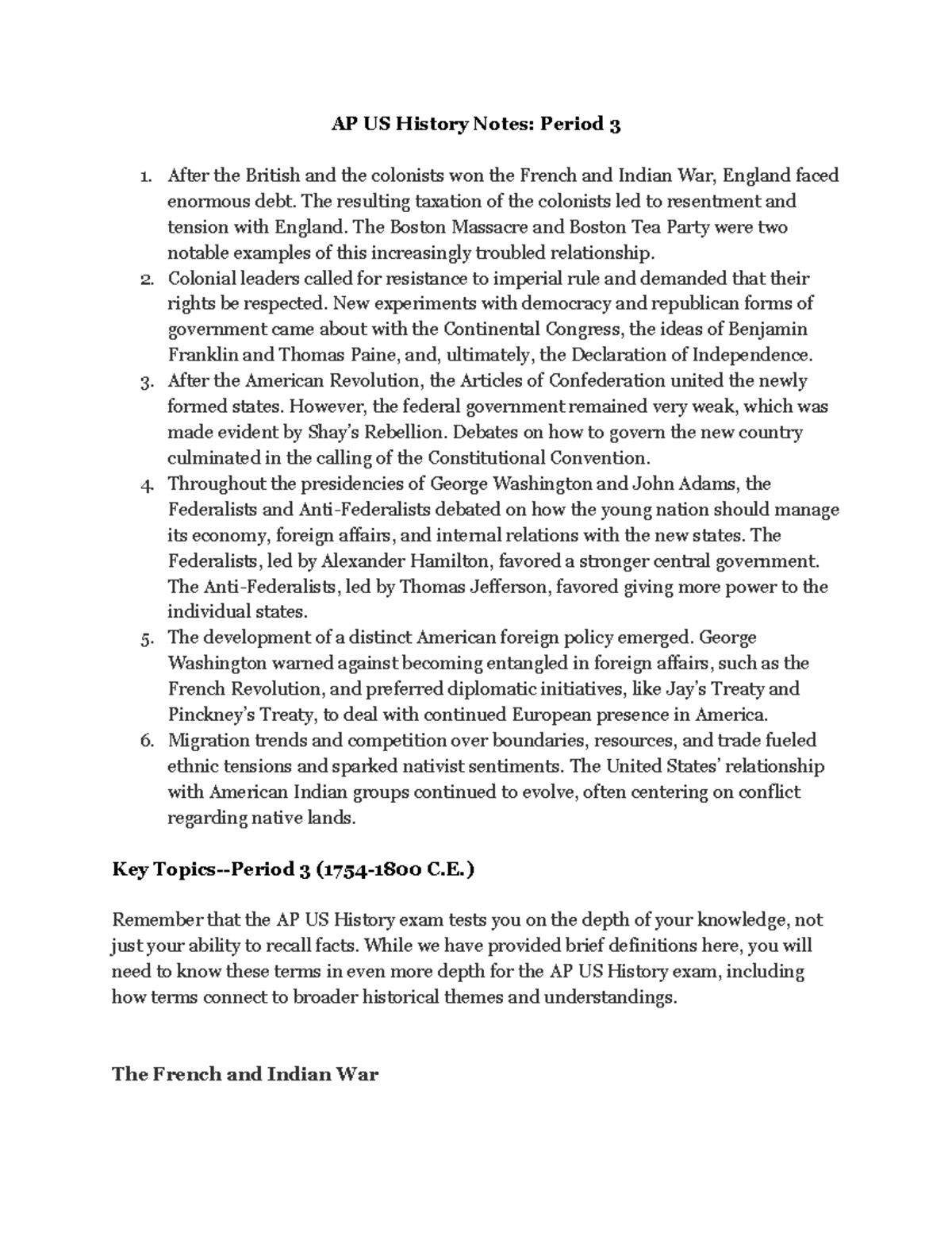 Period 3 notes - AP US History Notes: Period 3 After the British and ...