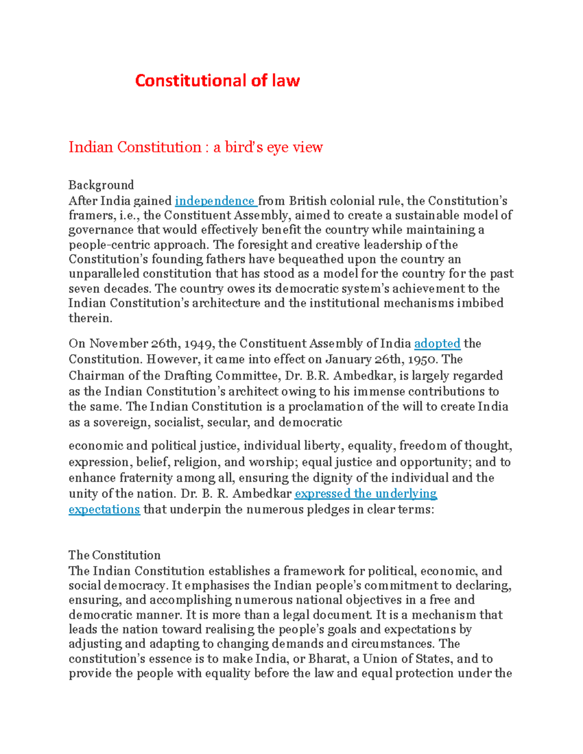 Constitutional law 2 - Constitutional of law Indian Constitution : a ...