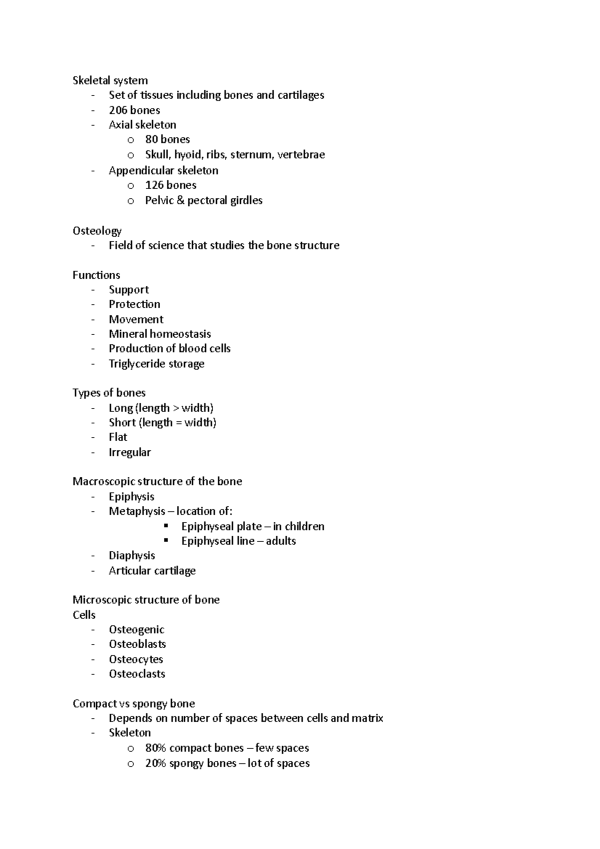 Skeletal system - Studocu