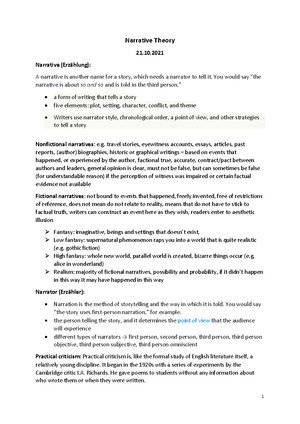 Narrative Theory Terms - Narrator Factual/fictual o Based on events ...