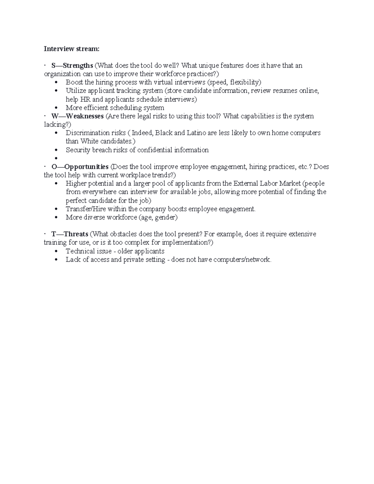 SWOT Analysis - Idea for HRM 200 - got perfect/A grade - Interview ...