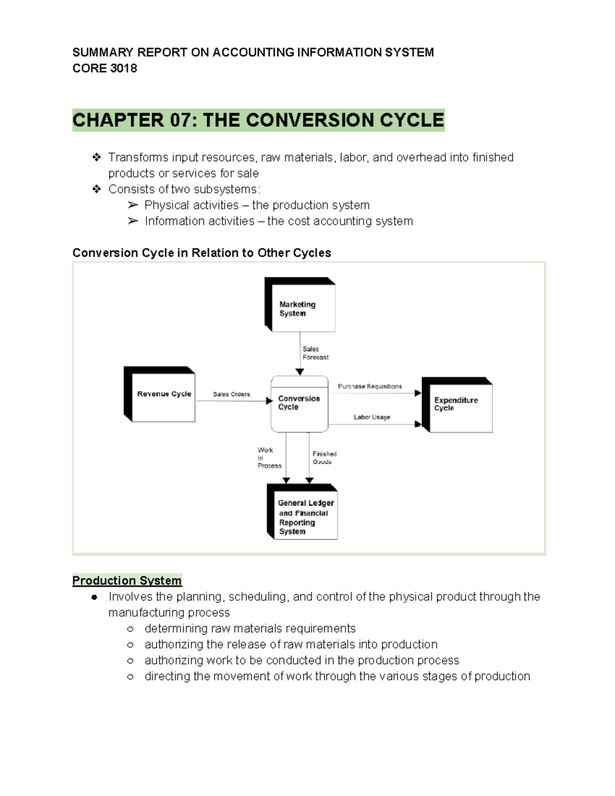 AIS - Chapter-7- Conversion- Cycle - SUMMARY REPORT ON ACCOUNTING ...