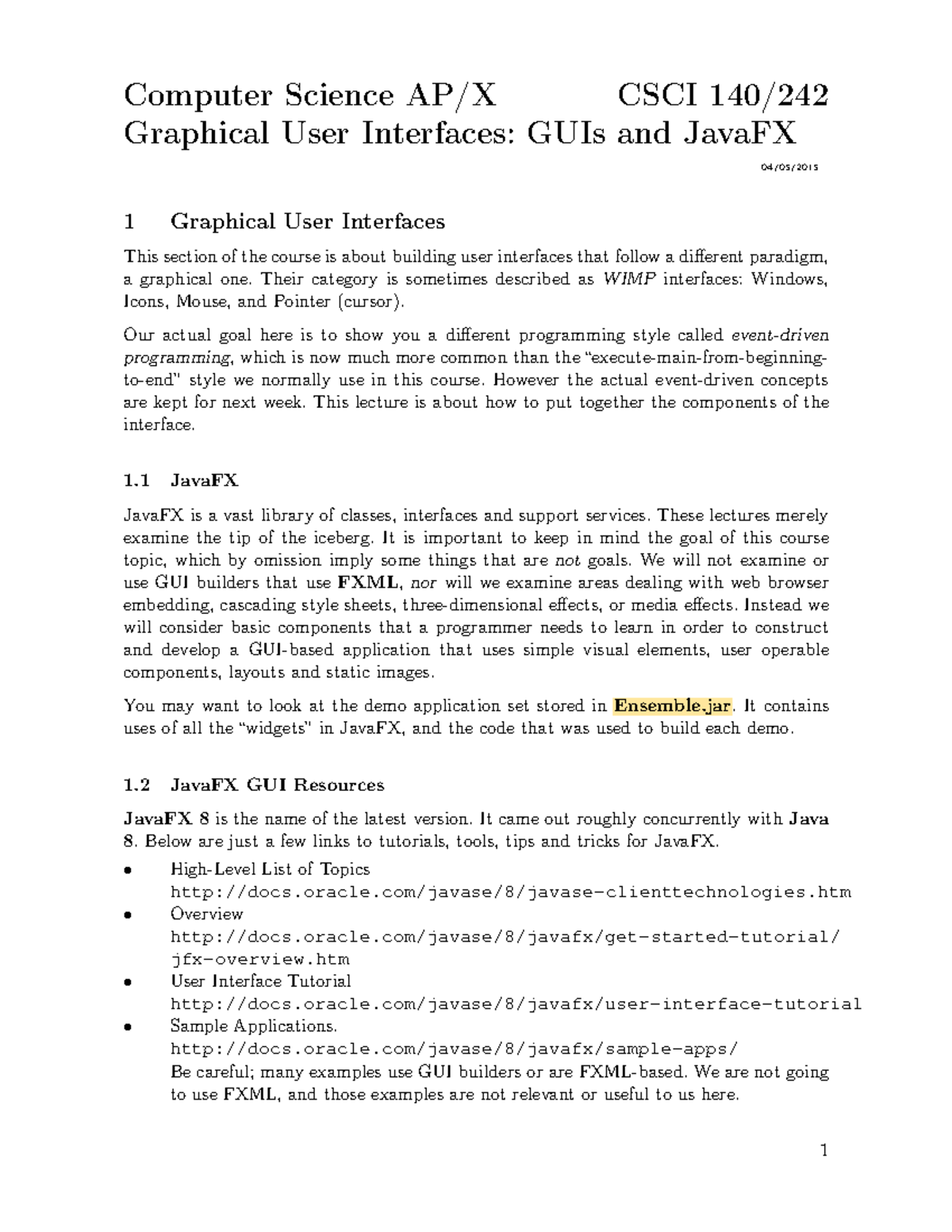 1-layout-highlighted - Computer Science AP/X CSCI 140/ Graphical User ...