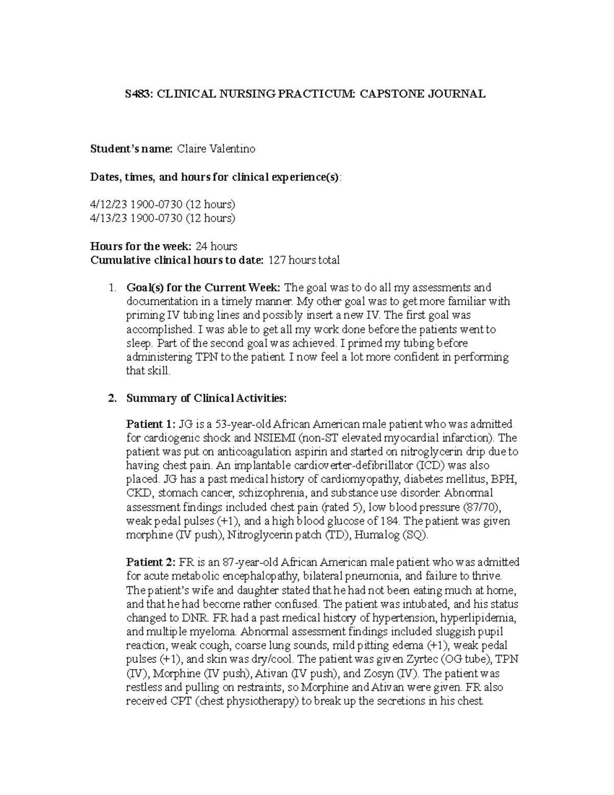 Capstone Journal Week 14 S483 CLINICAL NURSING PRACTICUM CAPSTONE capstone-journal-week-14-s483-clinical-nursing-practicum-capstone