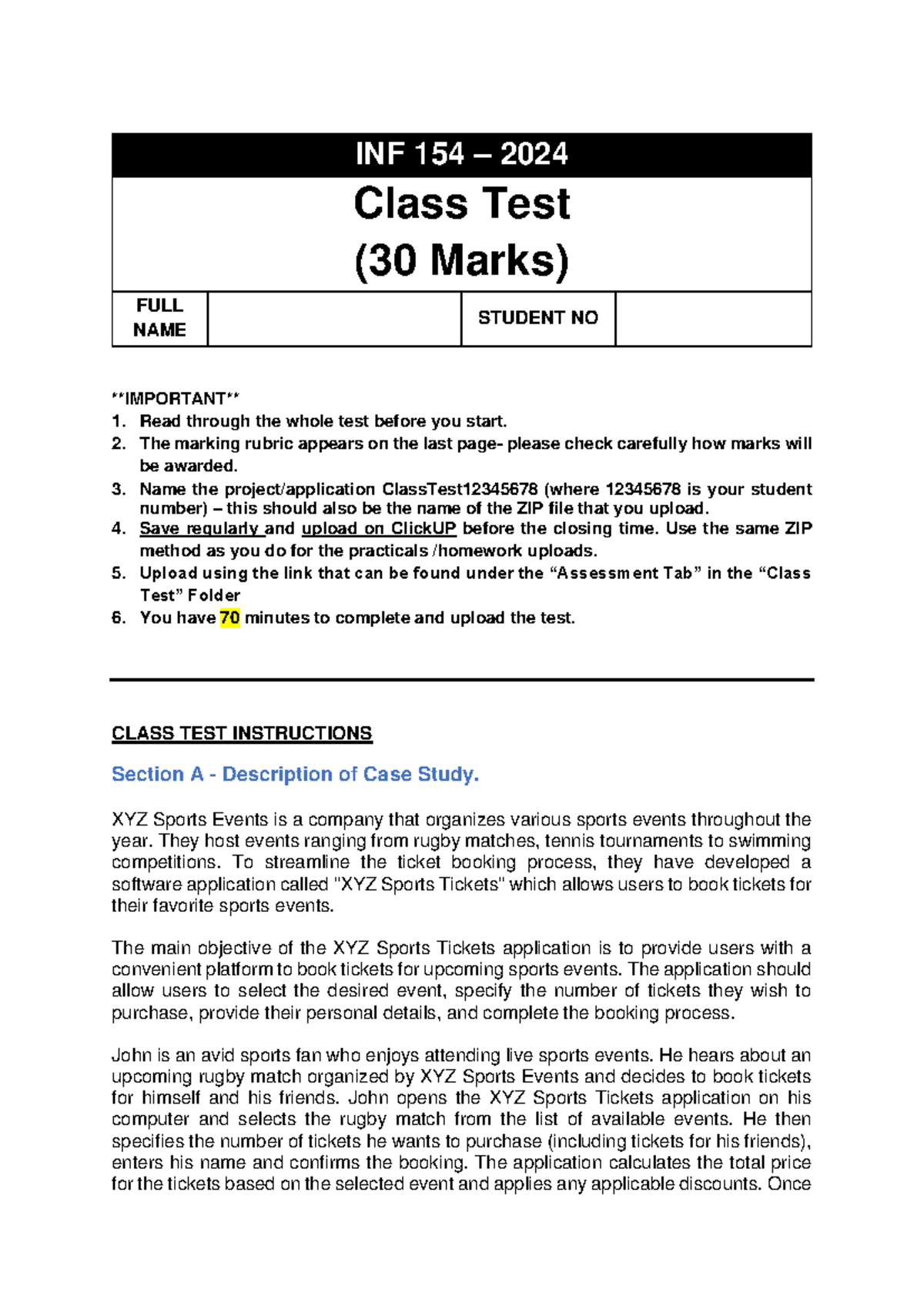 INF154Class Test 2 - Practical tests - INF 154 – 2024 Class Test (30 ...
