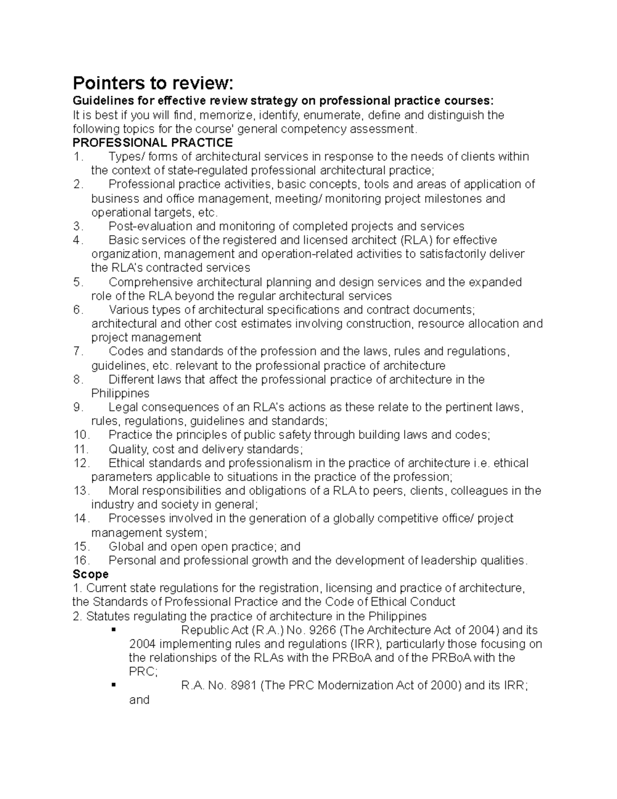 Standards of Professional Practice Pointers to review - Pointers to ...