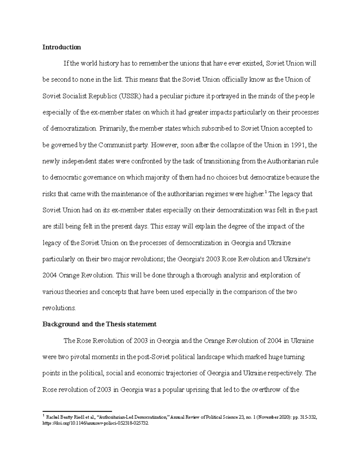 Comparative Politics Essay - Introduction If the world history has to ...