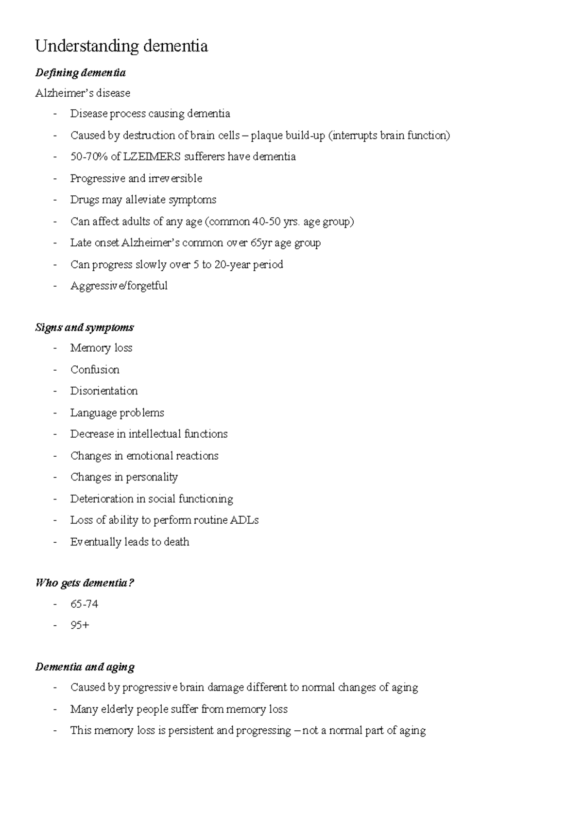 Understanding dementia - Understanding dementia Defining dementia ...
